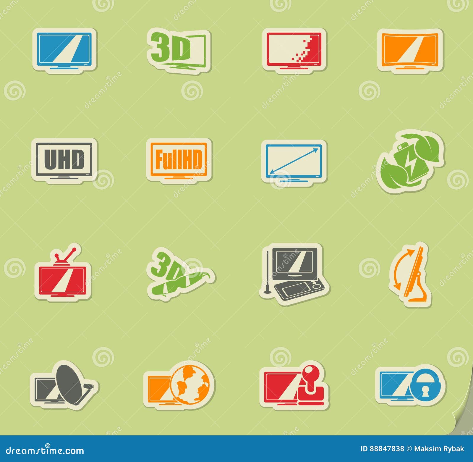 Display Specifications Icons Set, Monitor Display Features Vector ...