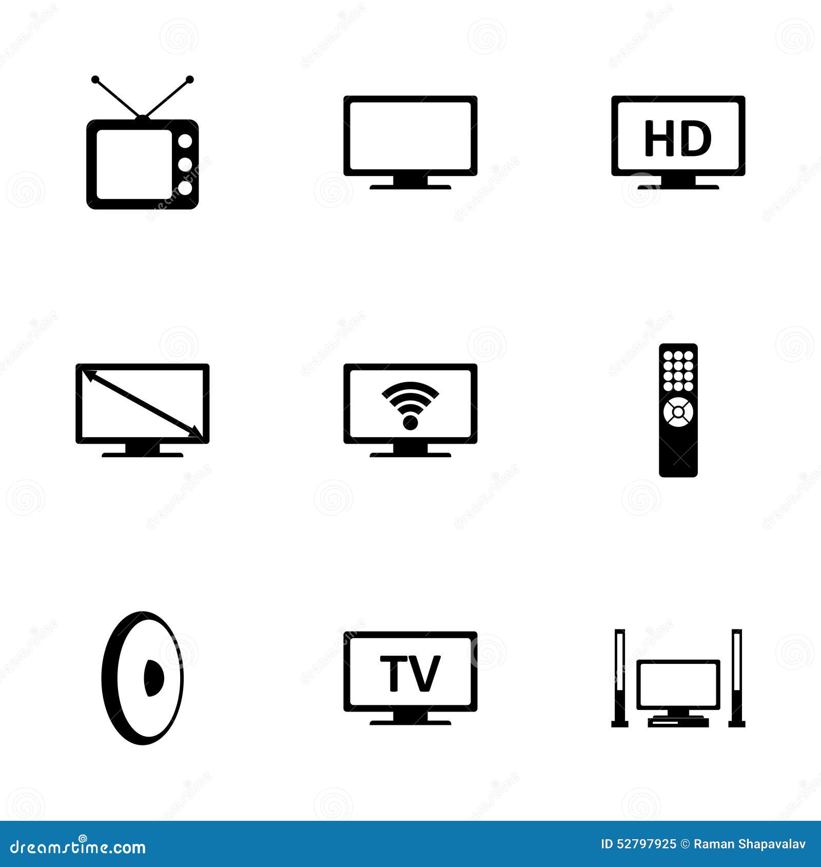 Vector tv icon set stock vector. Illustration of communications - 52797925