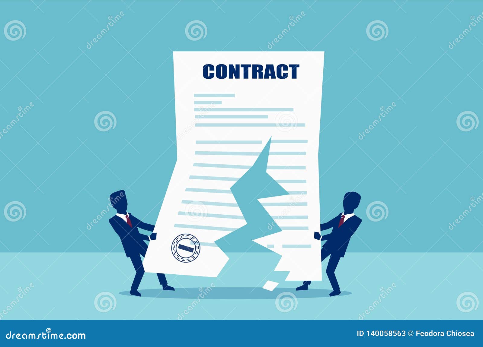 Vector of Two Business Men Tearing in Half Contract Agreement Stock ...