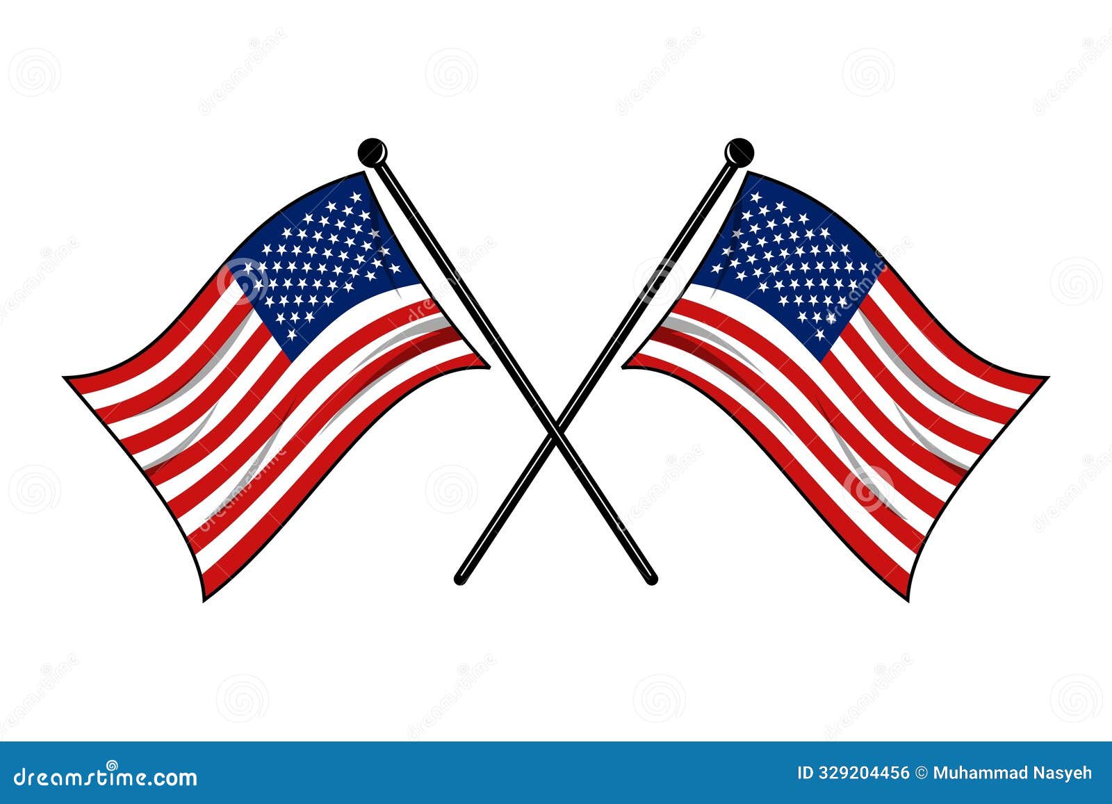 Vector of Two Crossed American Flags on a Black Pole with Editable 3d ...
