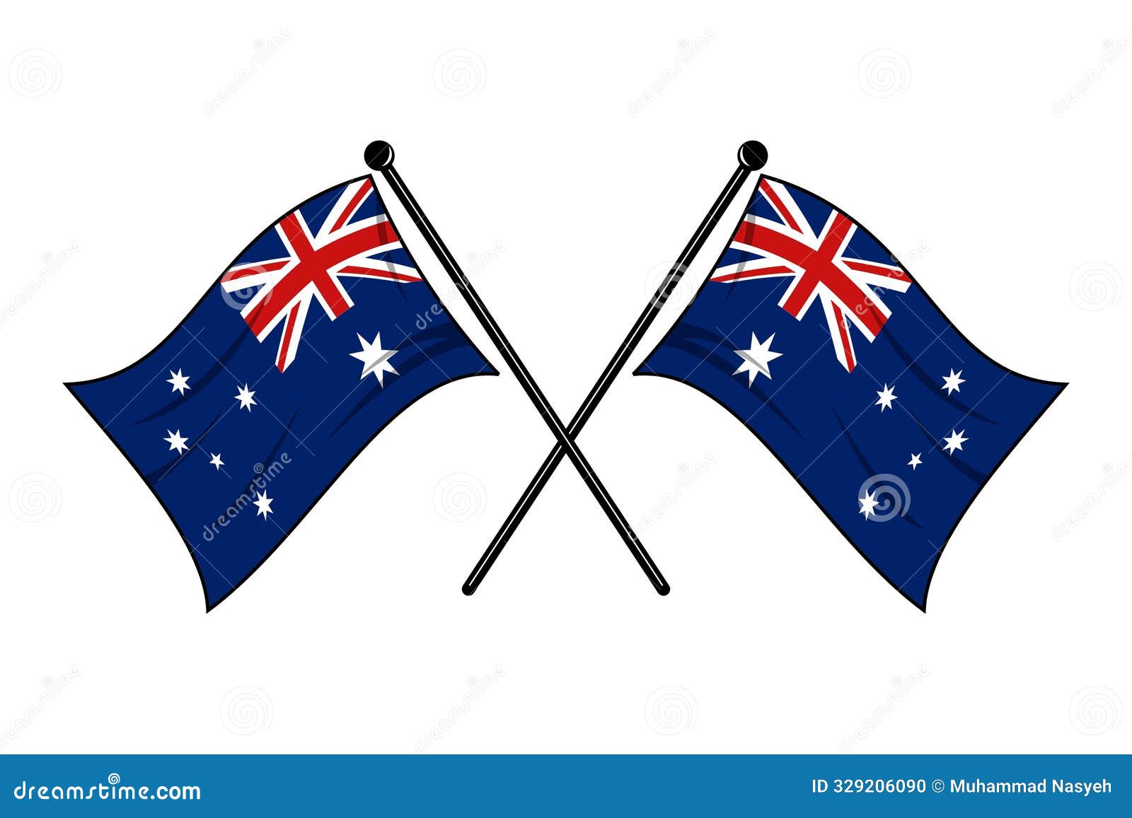 Vector of Two Crossed Australian Flags on a Black Pole with Editable 3d ...