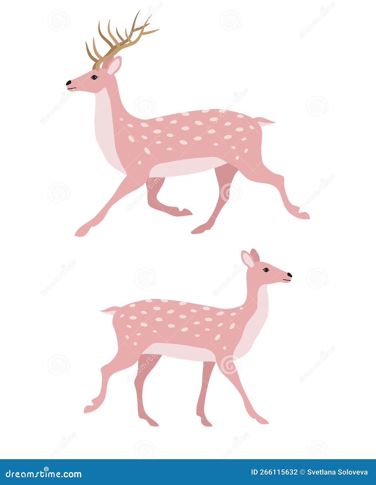 Vector Two Flat Hand Drawn Pink Deer Stock Vector - Illustration of ...
