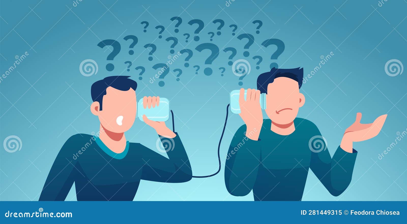 Vector of Two Perplexed Looking Men Having Troubled Communication and ...