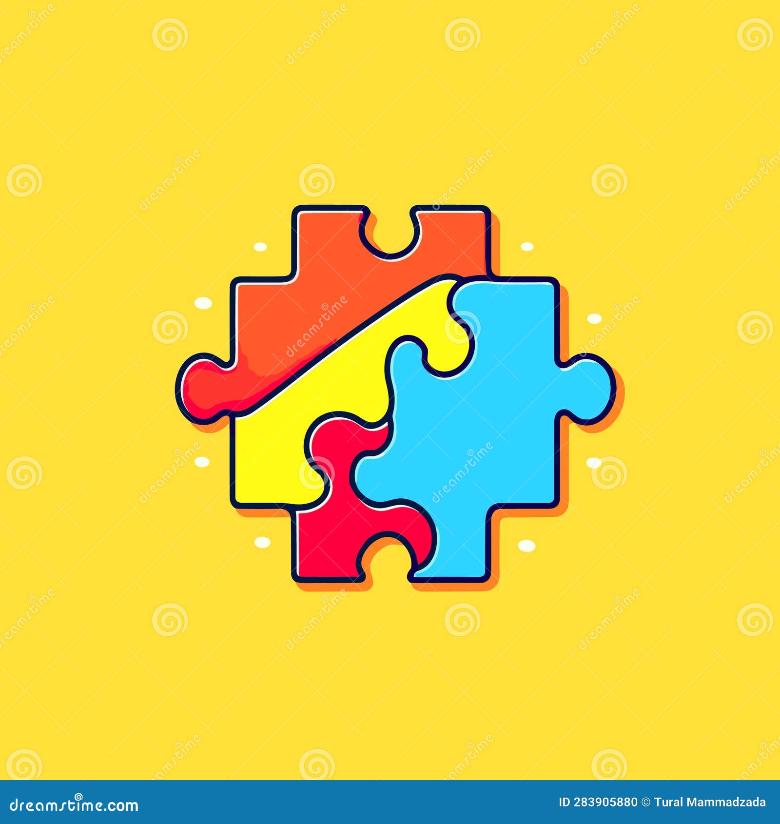 Vector of Two Puzzle Pieces on a Vibrant Yellow Background Stock Vector ...