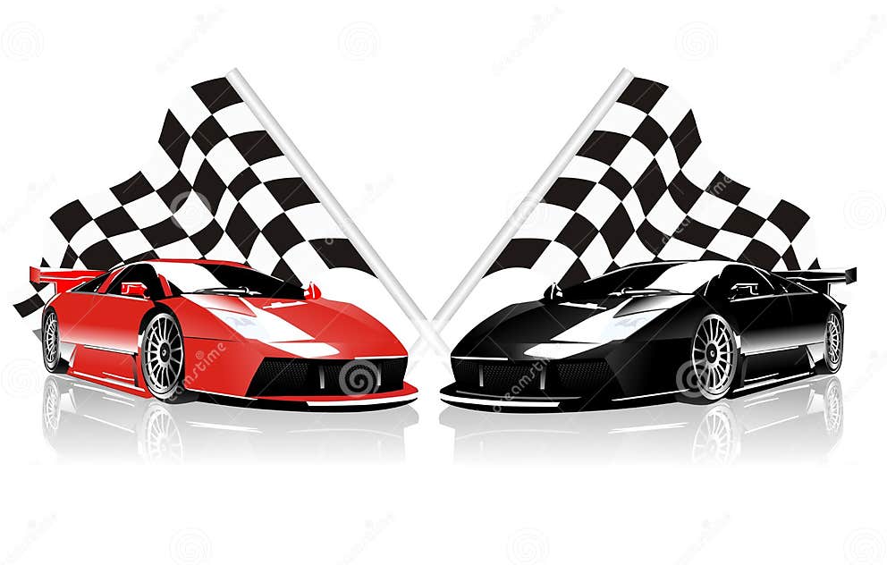 Vector Two Racing Cars and Flags Editorial Image - Illustration of ...
