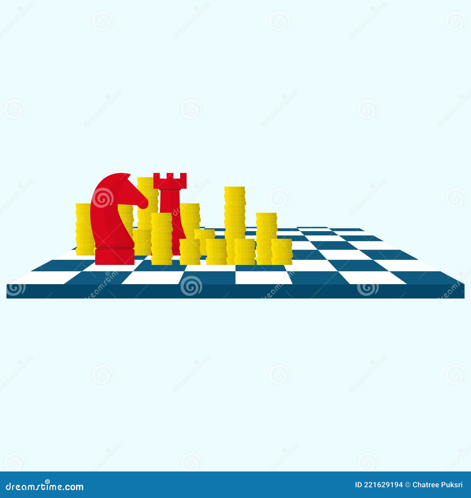 Vector of Two-toned Chess Pieces on Blue Checkered Board Stock Vector ...