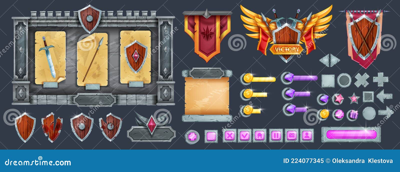 Stone Game User Interface Design Kit, Medieval Knight RPG Template ...