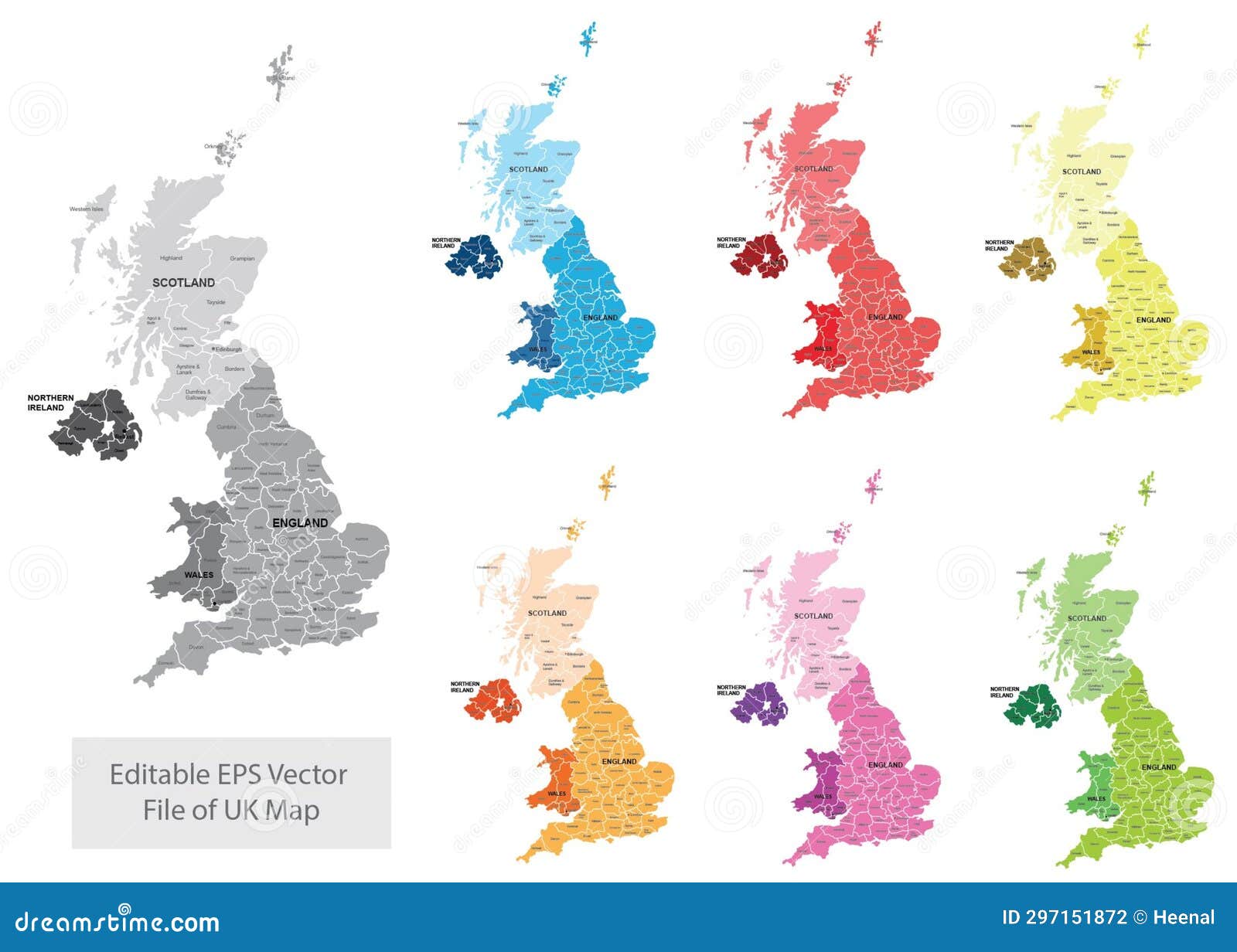 Vector Design Set of Political UK and British Isles Map with States and ...