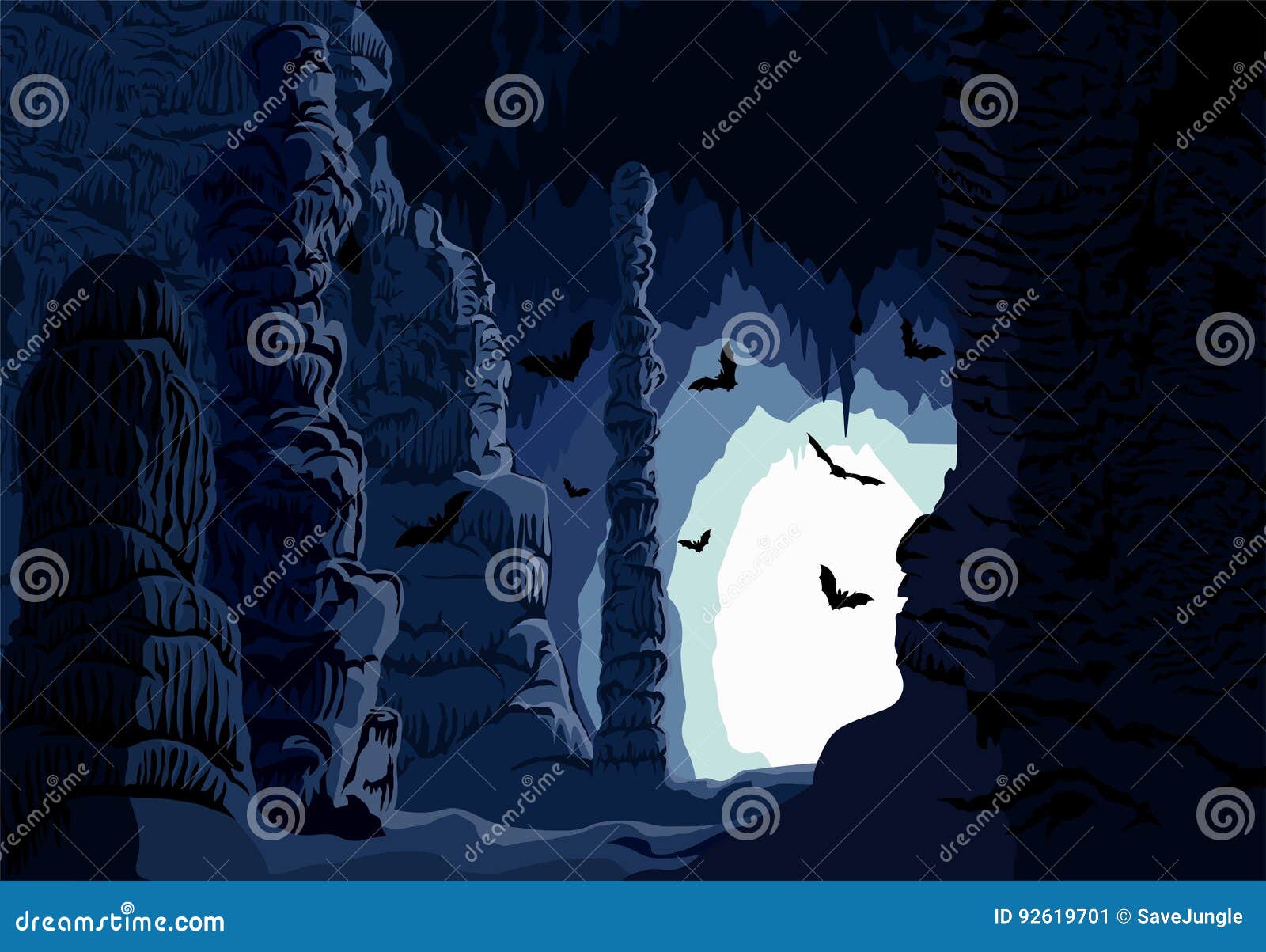 Vector Underground Karst Cave with Bats Stock Vector - Illustration of ...