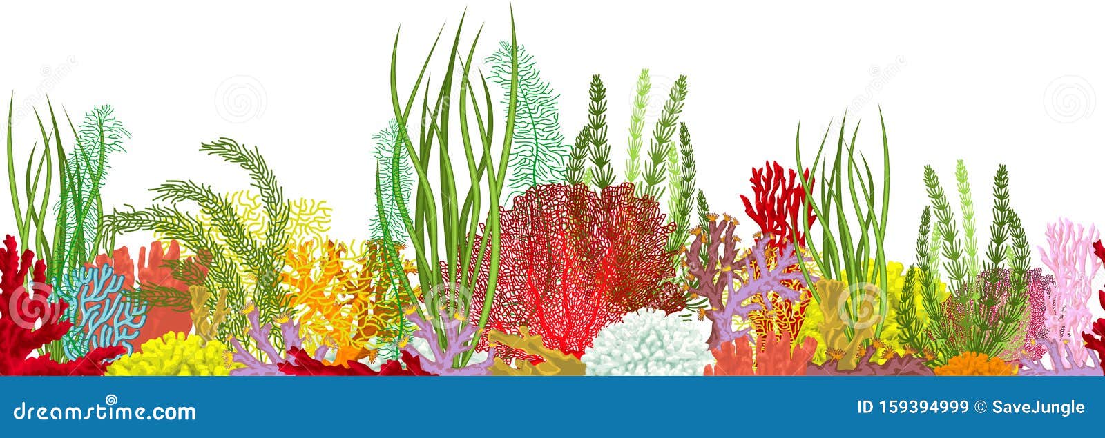 Vector Underwater Coral Reef Horizontal Seamless Pattern. Undersea ...