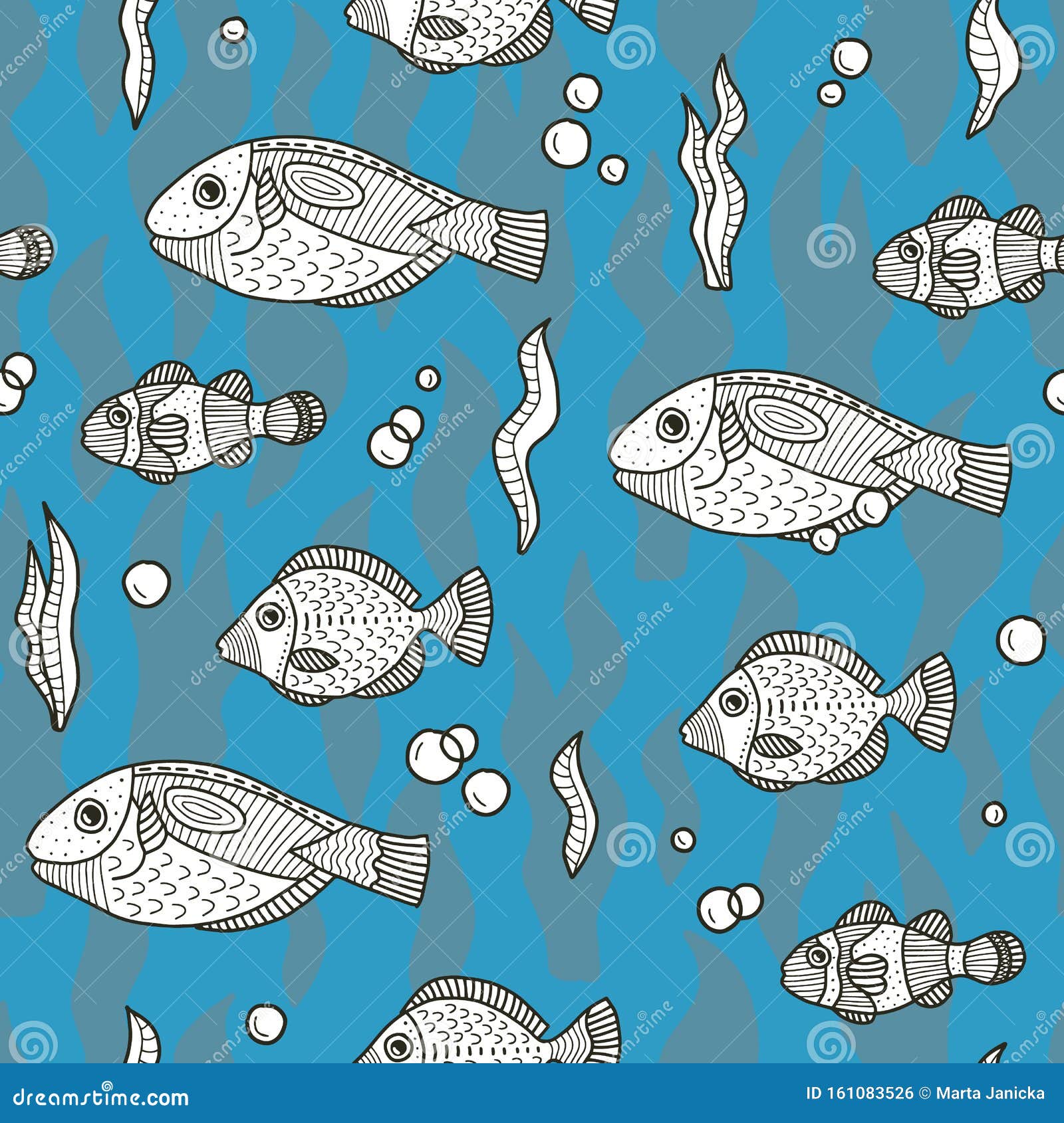 Vector Underwater Seamless Pattern in Blue Stock Vector - Illustration ...