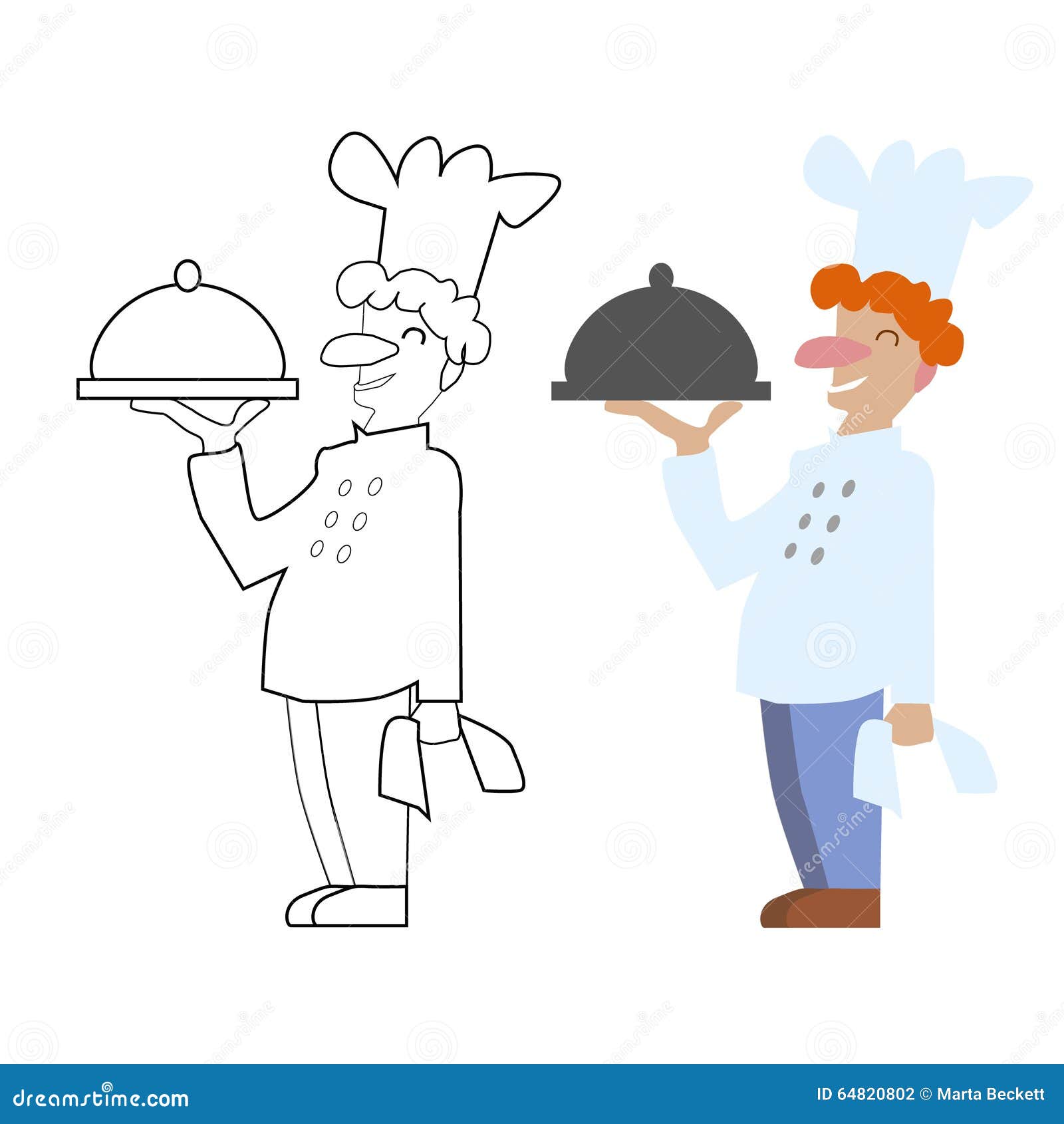 Vector Unpainted and Colored Chef Cook. Game, Coloring Book Page for ...