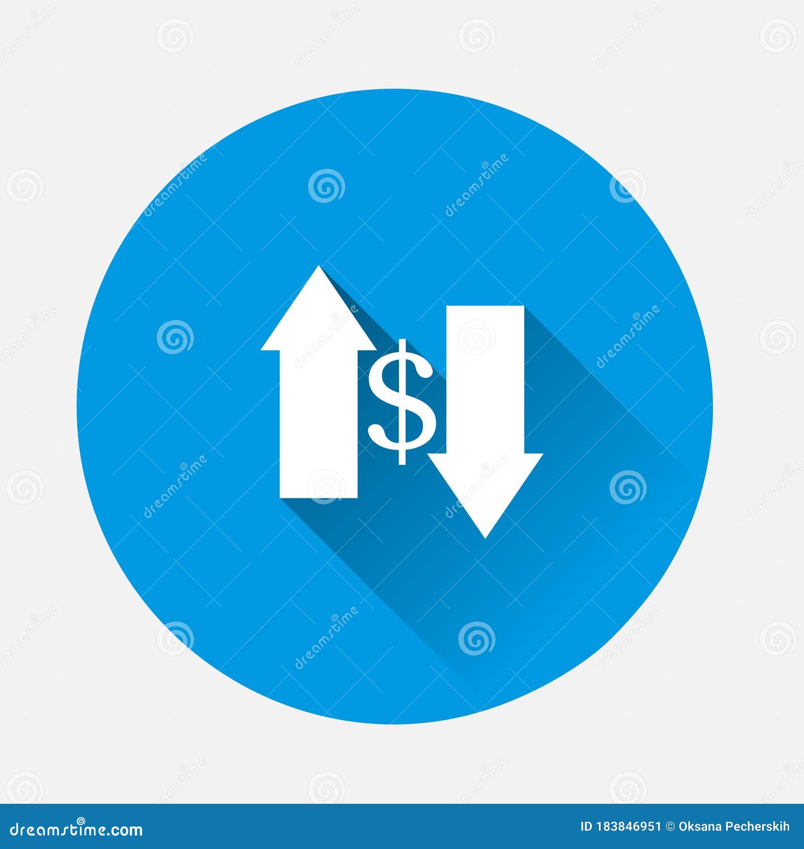 Vector Up and Down Arrow and Dollar Sign Icon on Blue Background. Flat ...