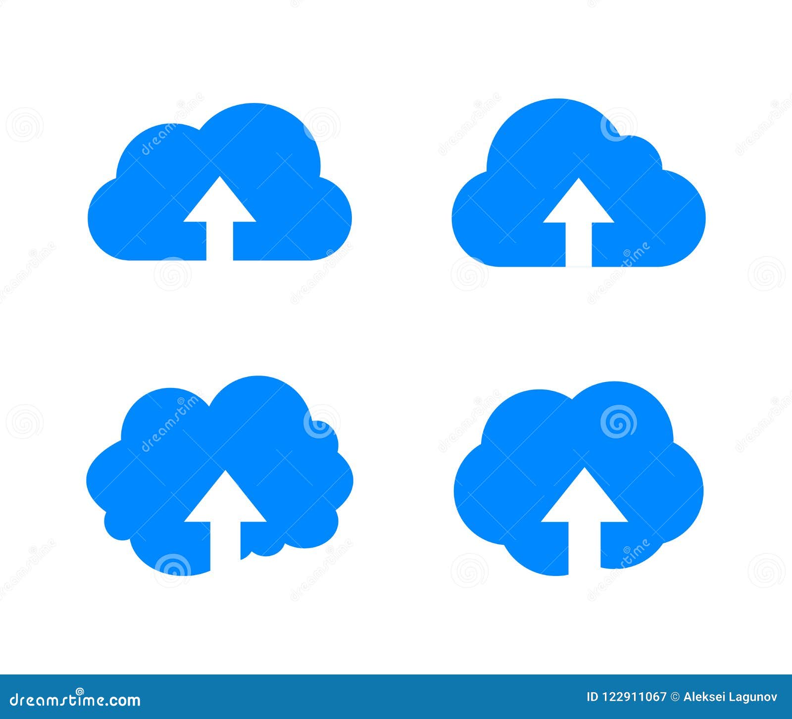 Vector Upload in Cloud Icon, Blue Colored Clouds with Arrows Set ...