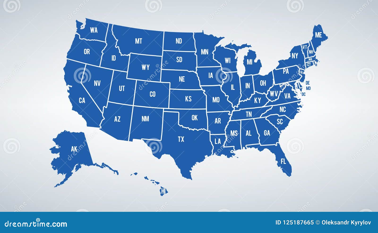 Vector USA Colors Map with Borders of States and Shorts Name of Each ...