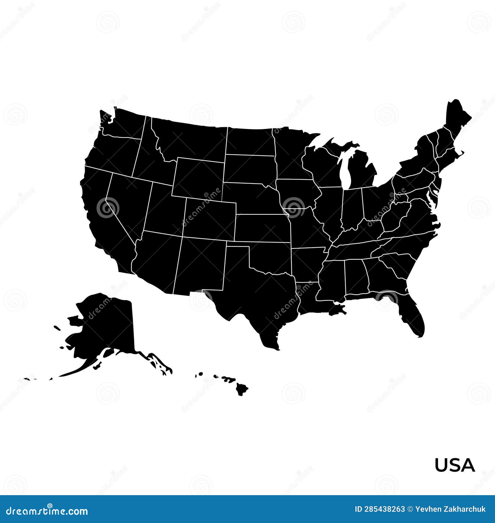 Vector USA Colors Map with Borders of States and Shorts Name of Each ...
