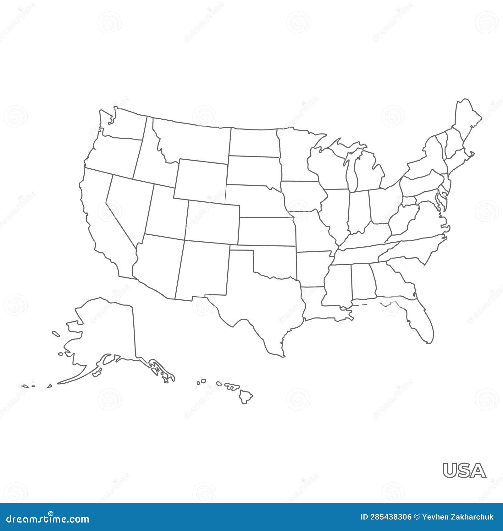 Vector USA Colors Map with Borders of States and Shorts Name of Each ...