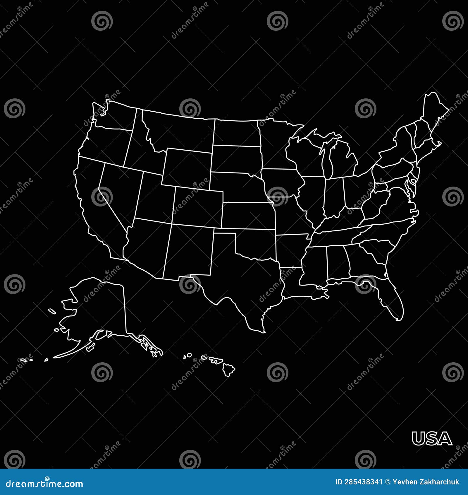 Vector USA Colors Map with Borders of States and Shorts Name of Each ...