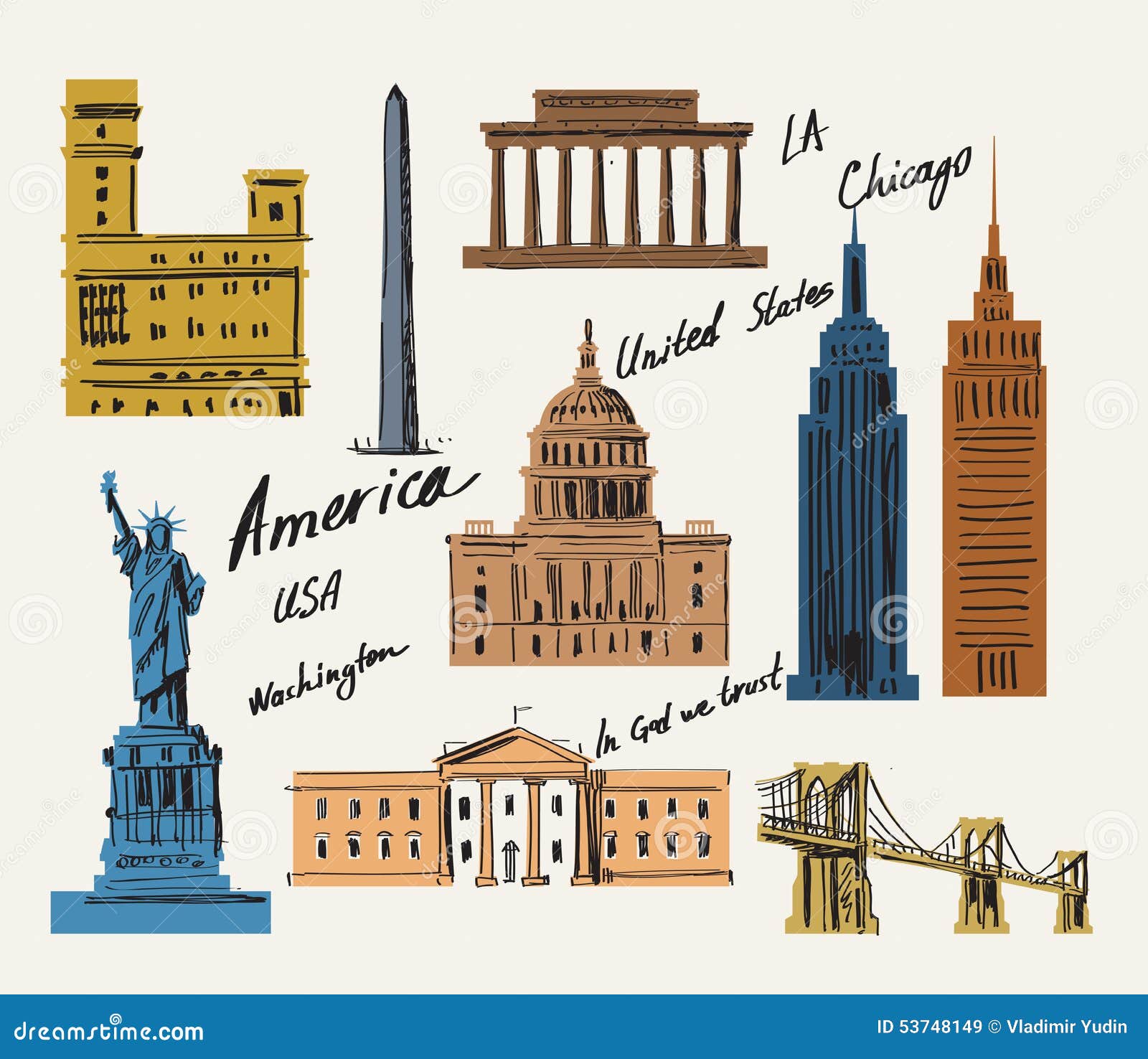 Vector USA stock vector. Illustration of industrial, landmark - 53748149