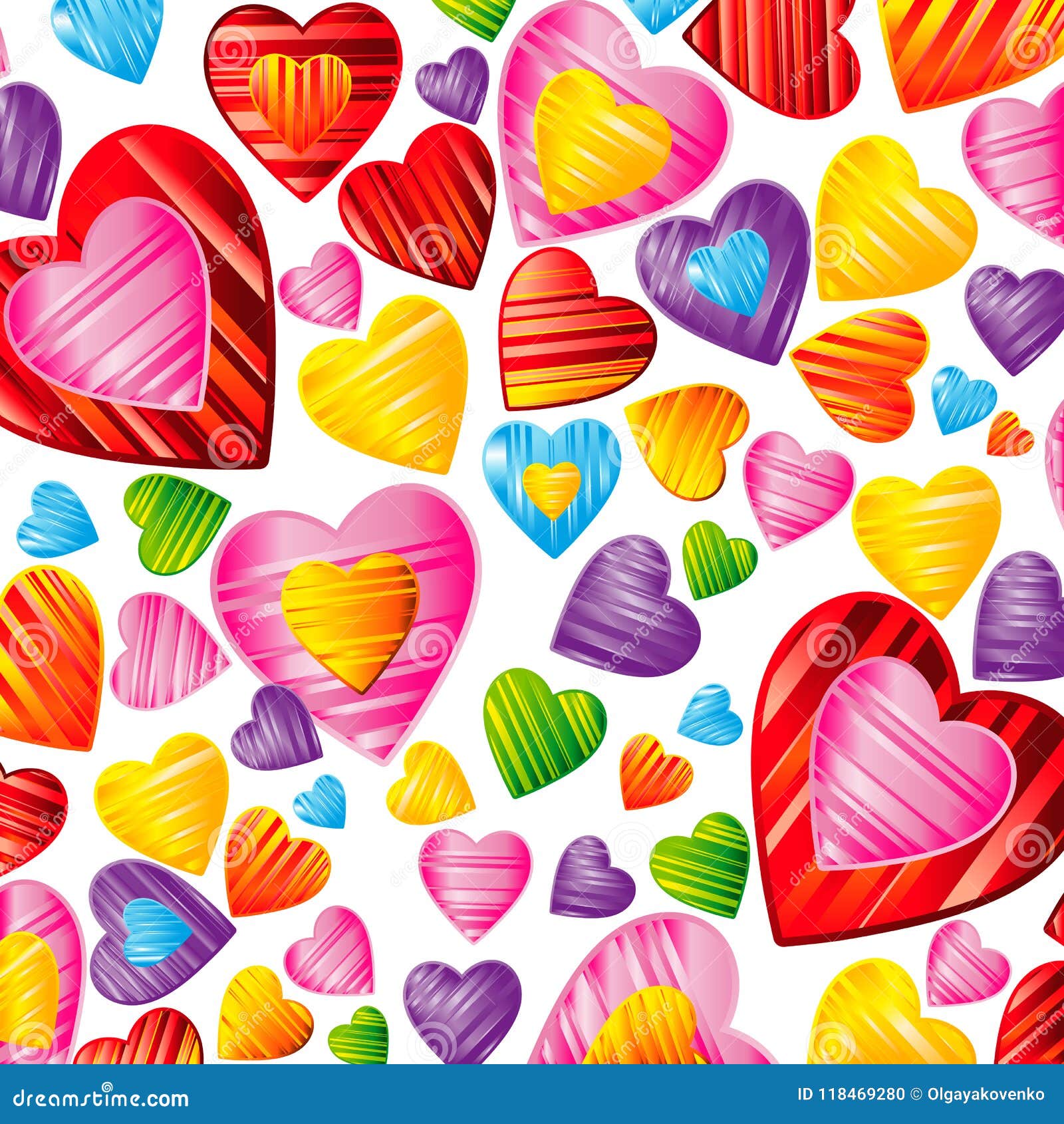 Vector Valentine`s Day Background with Striped Pattern Hearts , Stock ...
