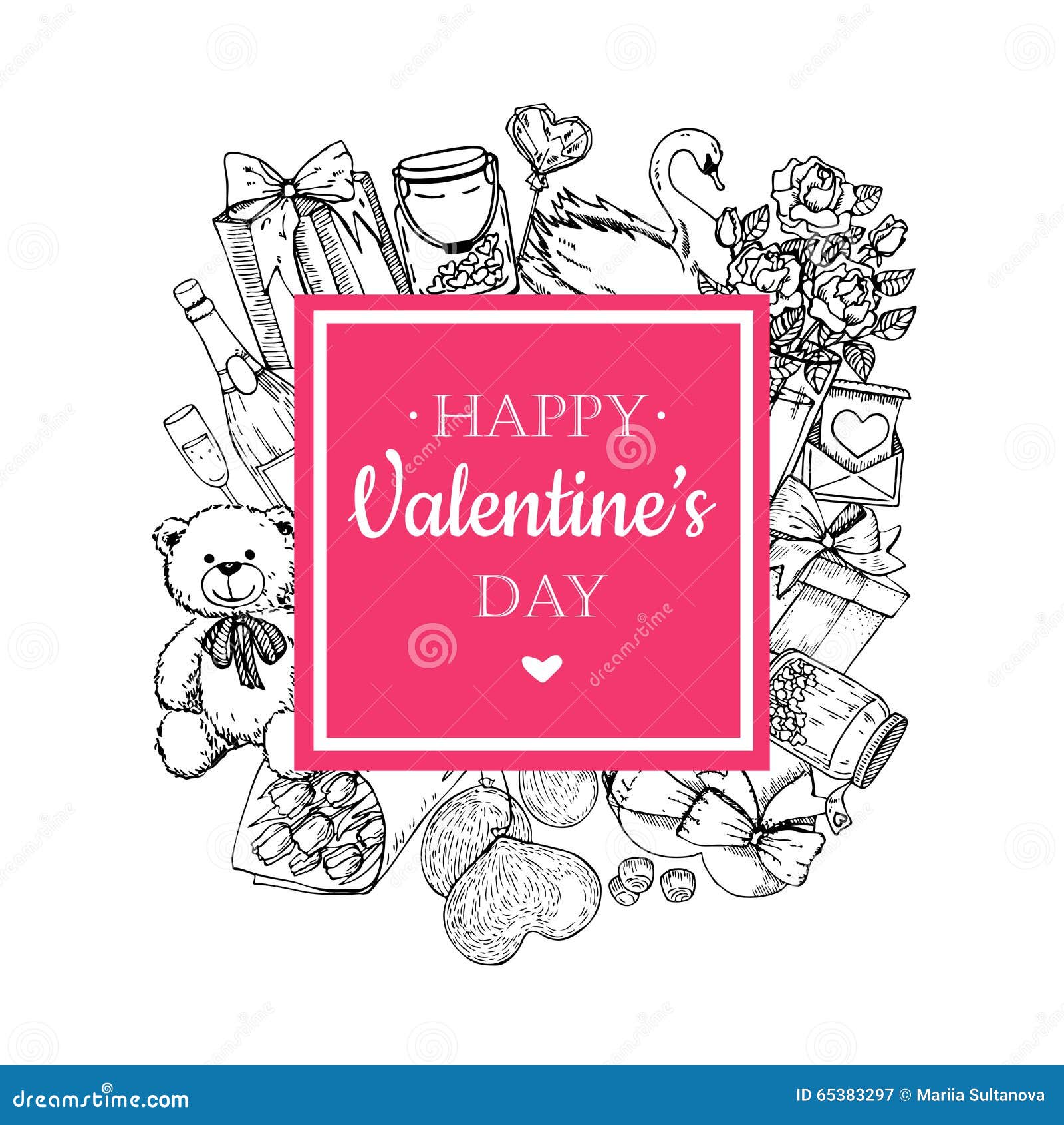 Vector Valentines Day Card. Hand Drawn Stock Vector - Illustration of ...