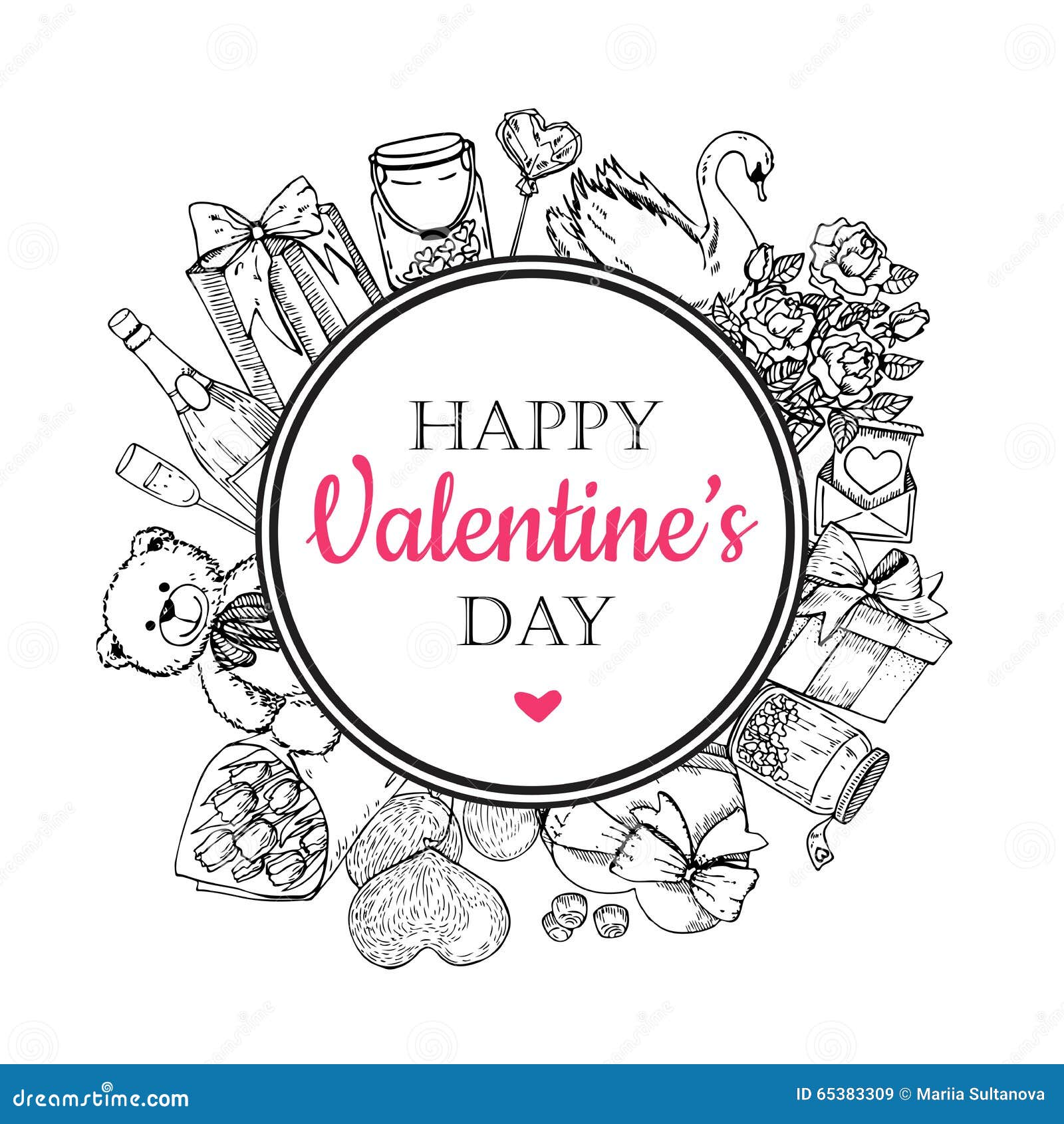 Vector Valentines Day Card. Hand Drawn Stock Vector - Illustration of ...