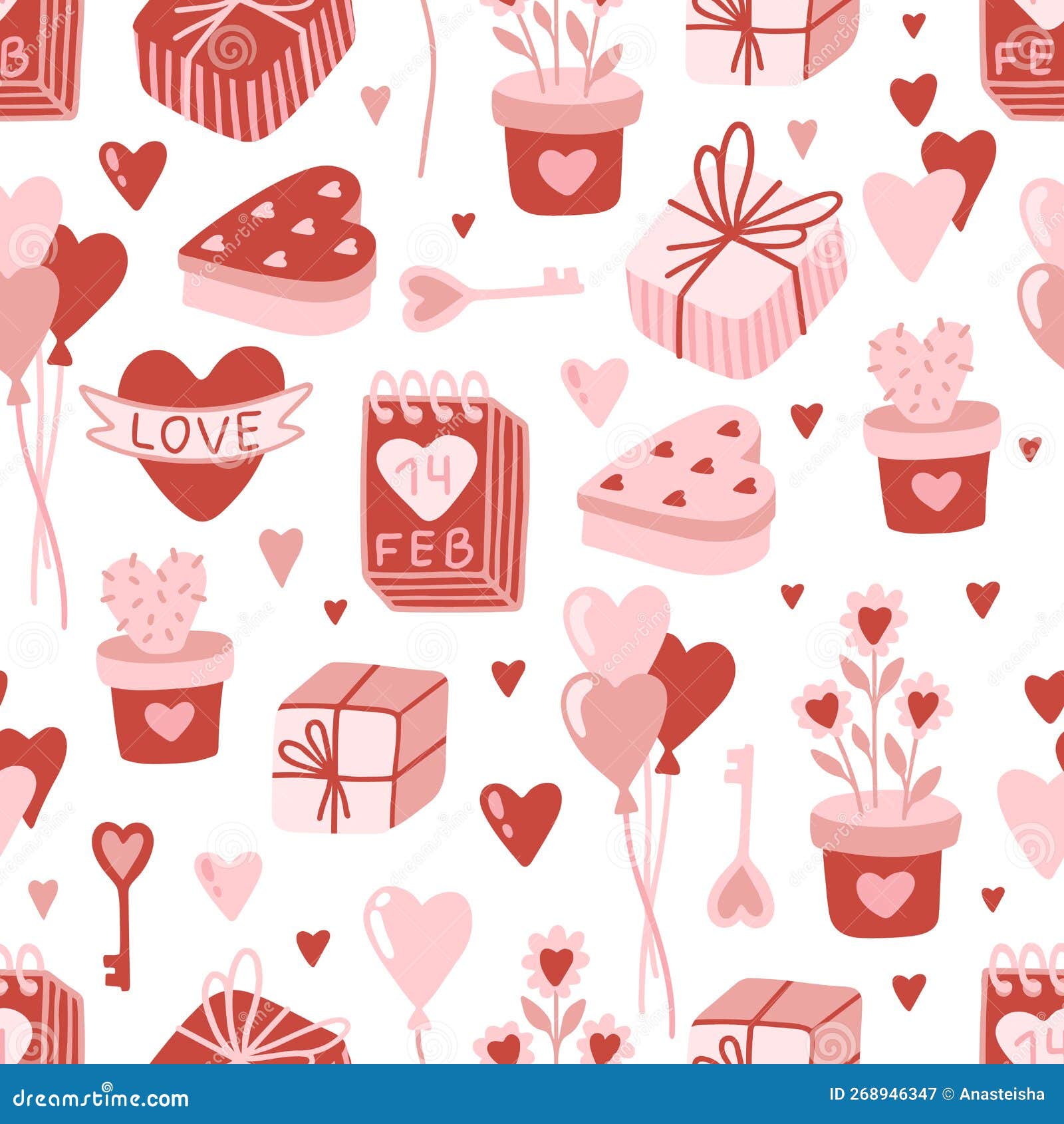 Vector Valentines Day Seamless Pattern With Hand Drawn Love Symbols