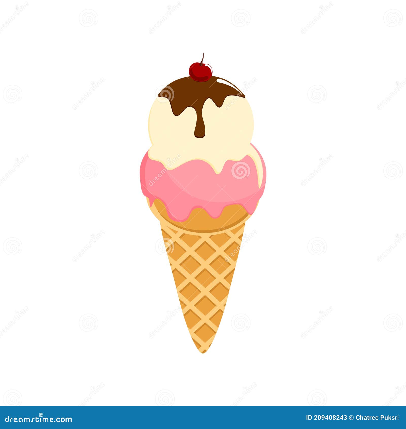 Vector Of Vanilla And Strawberry Ice Cream Stock Vector Illustration