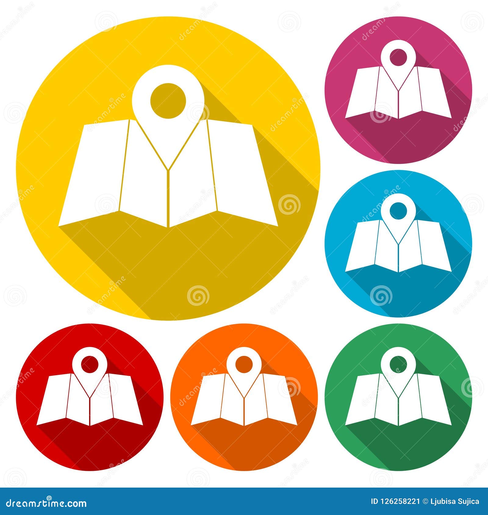 Vector Various Color Map Icons with Navigation Symbols Stock Vector ...