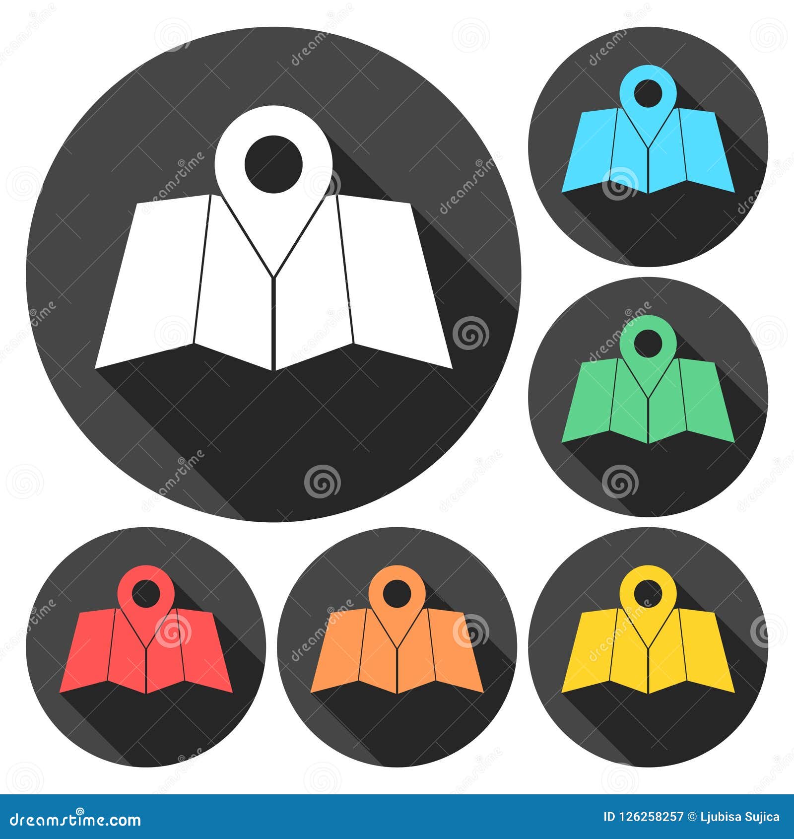 Vector Various Color Map Icons with Navigation Symbols Stock Vector ...