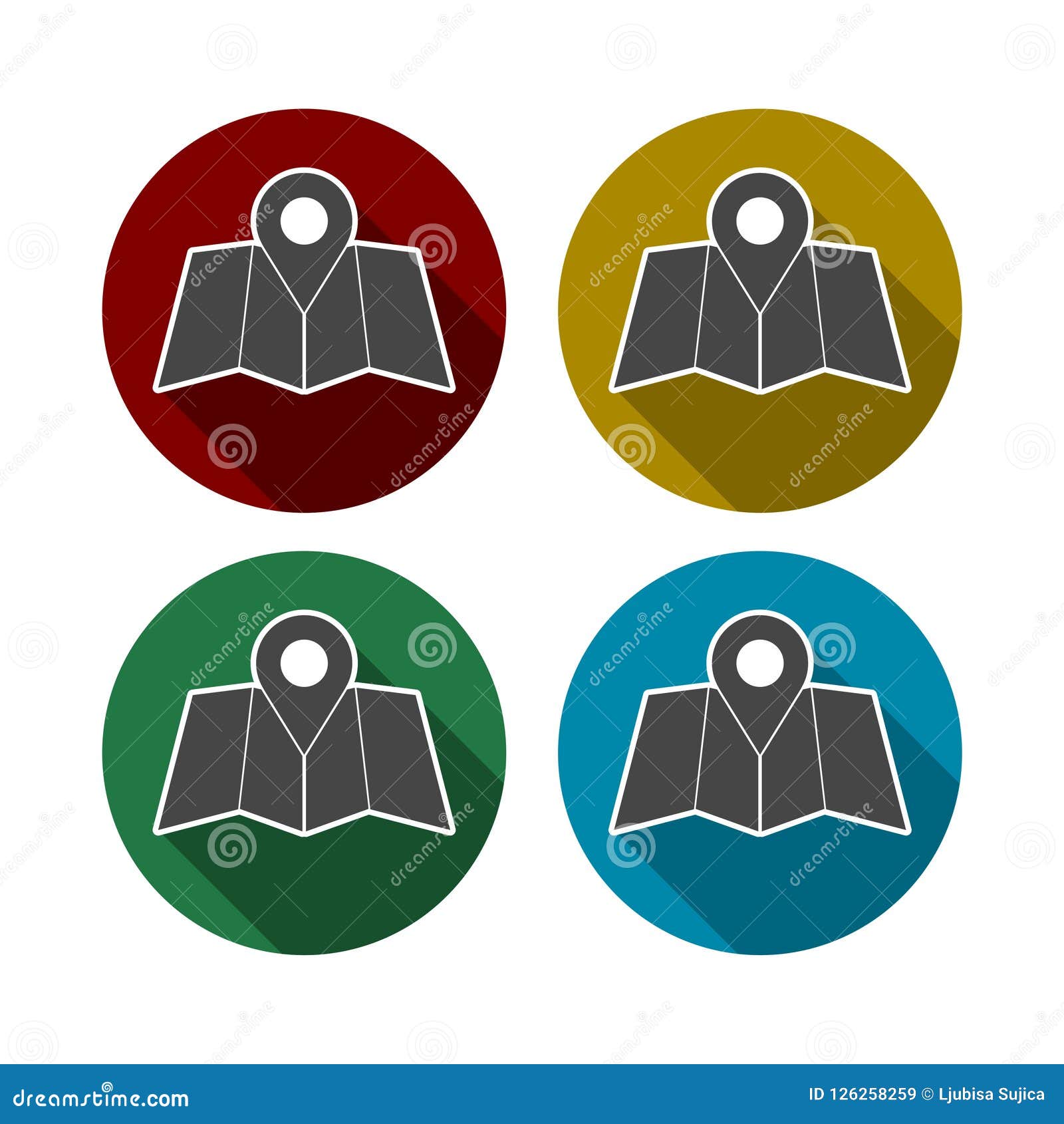 Vector Various Color Map Icons with Navigation Symbols Stock Vector ...