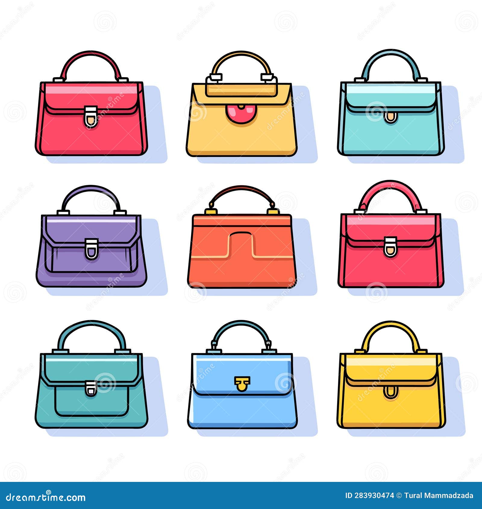 Vector of Various Colored Purses on a Clean White Background, Perfect ...