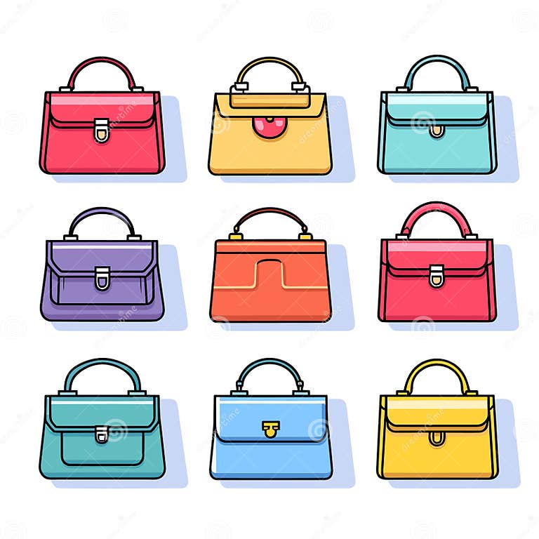 Vector of Various Colored Purses on a Clean White Background, Perfect ...