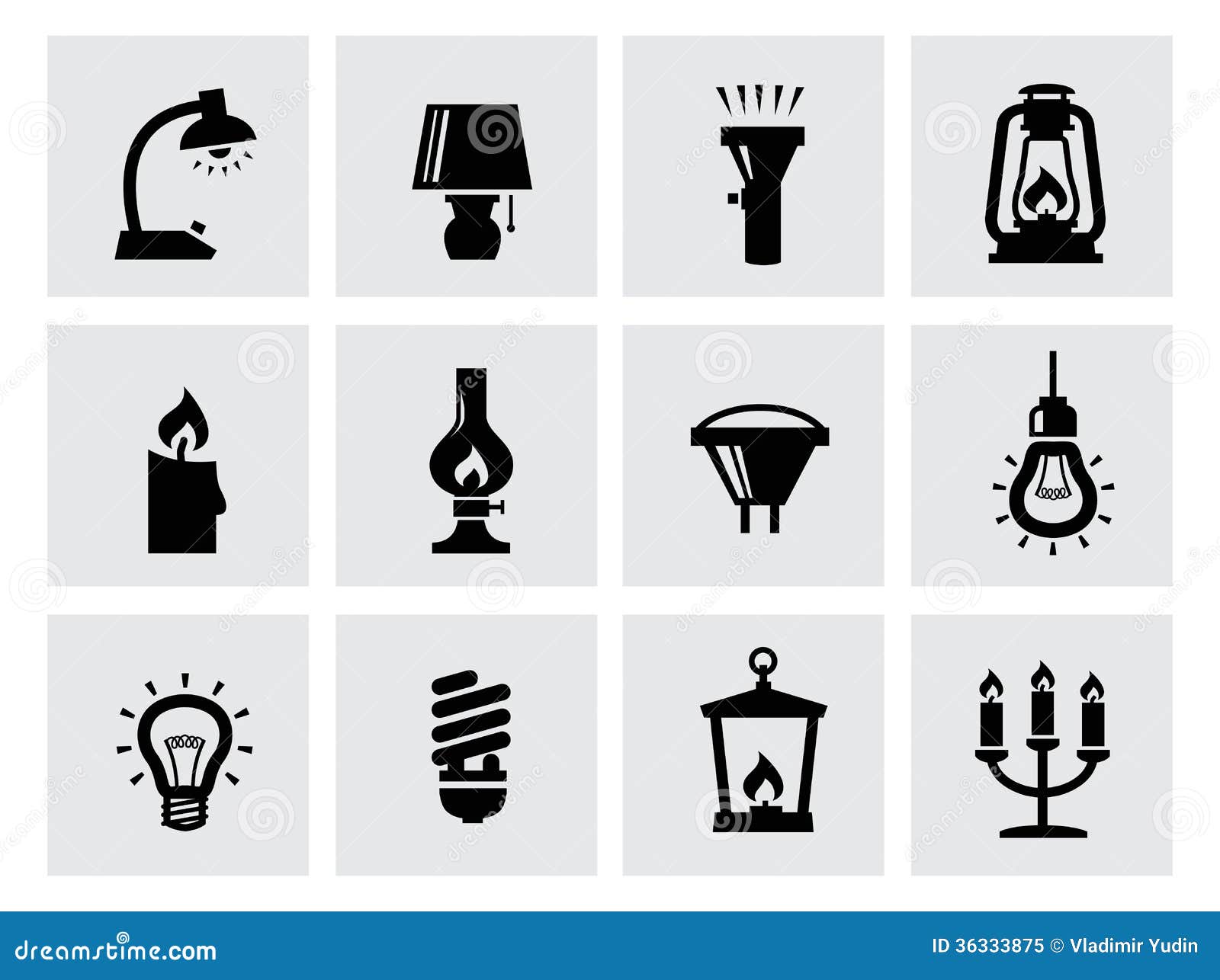 Vector Various Lighting Icons of Lamps on White Stock Vector ...