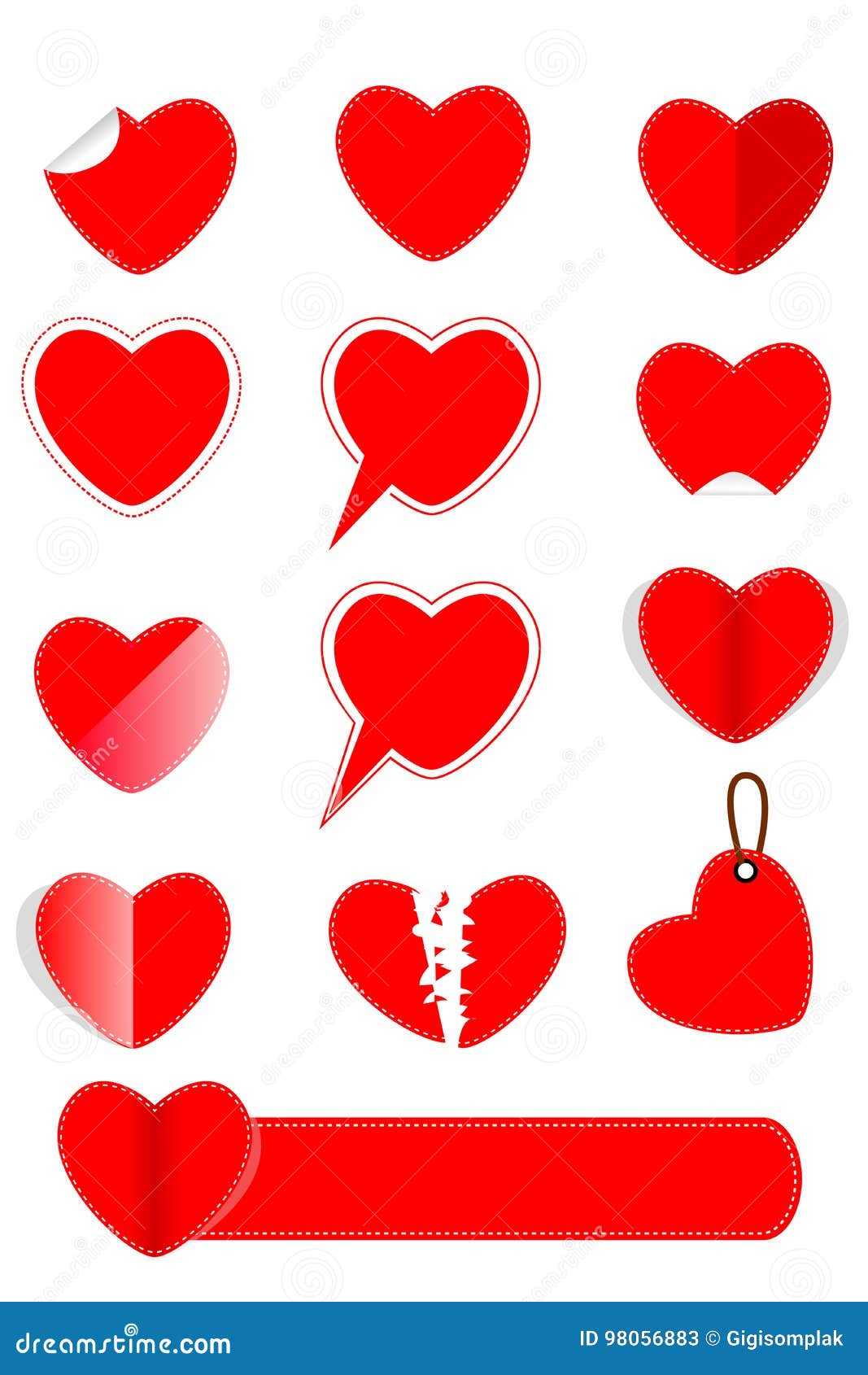 Various Style of Red Love Shape Isolated on White Stock Vector ...