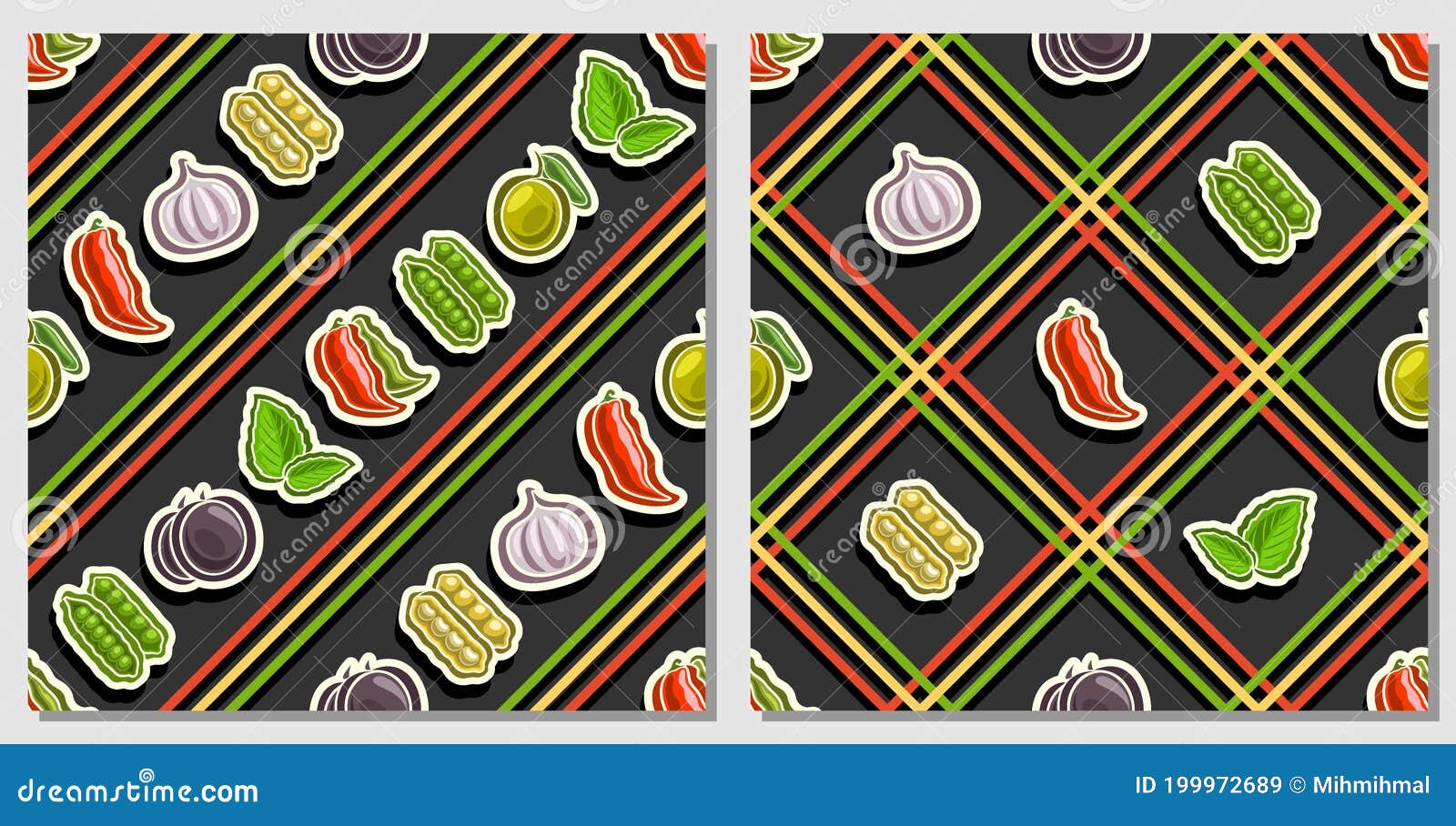 Vector Vegetable Seamless Patterns Stock Vector - Illustration of cloth, food: 199972689