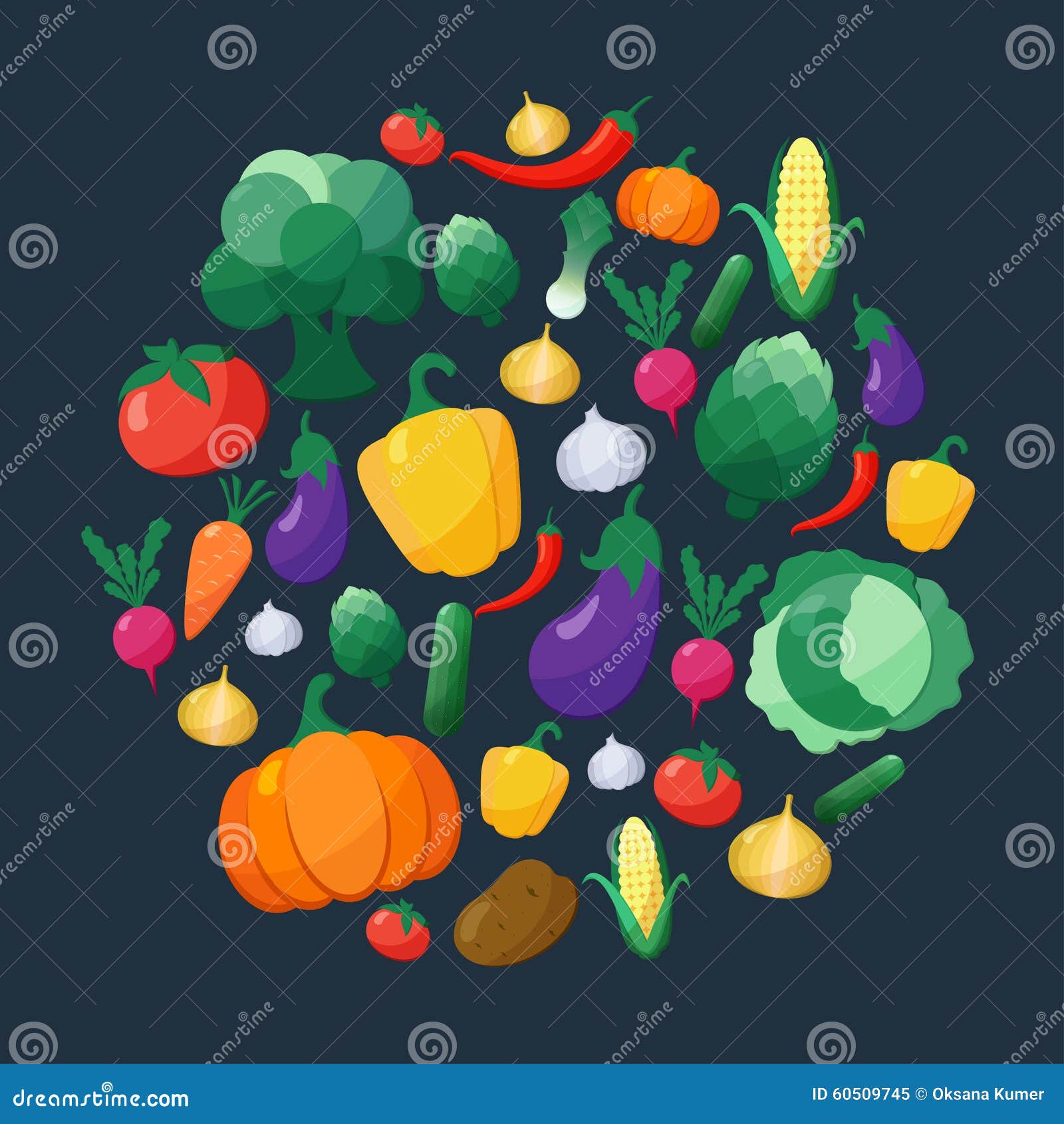 Vector Vegetables Flat Style Icons Set Stock Vector - Illustration of ...