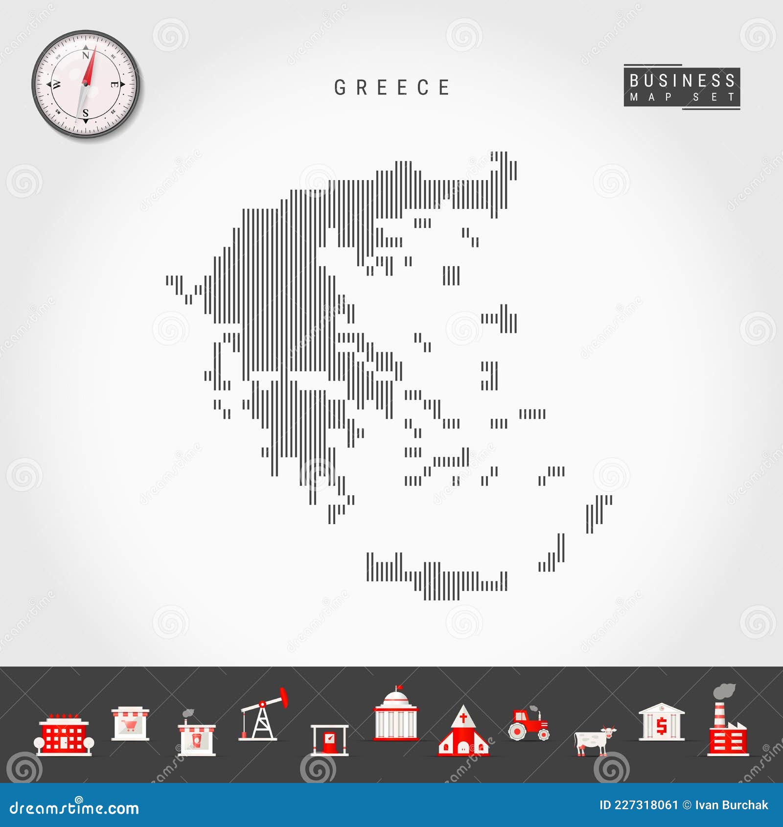 Vector Vertical Lines Map of Greece. Striped Silhouette of Greece ...