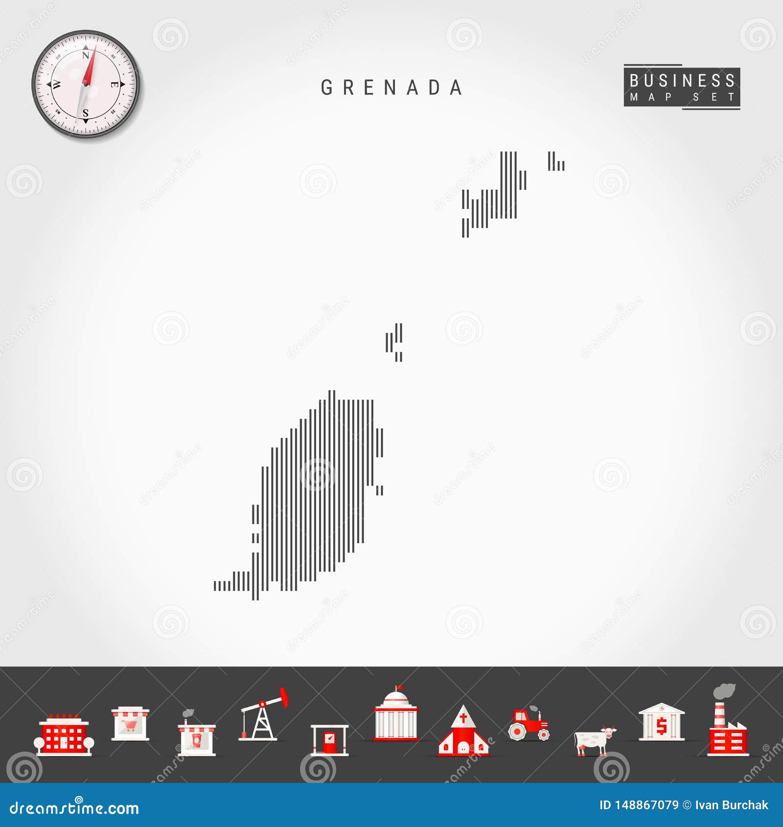 Grenada Striped Map Vector Design Template With Blue Background ...