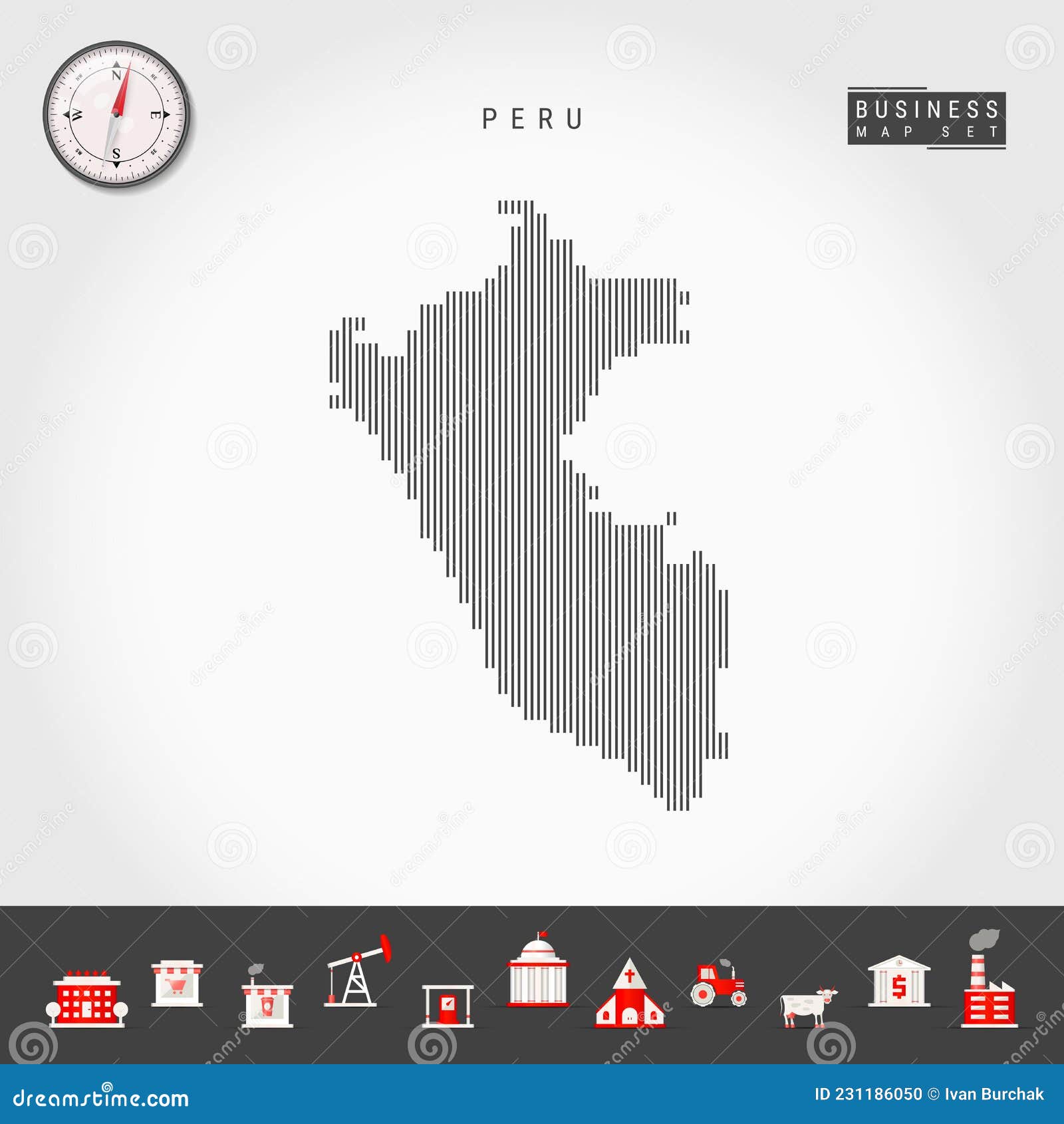 Vector Vertical Lines Map of Peru. Striped Silhouette of Peru ...