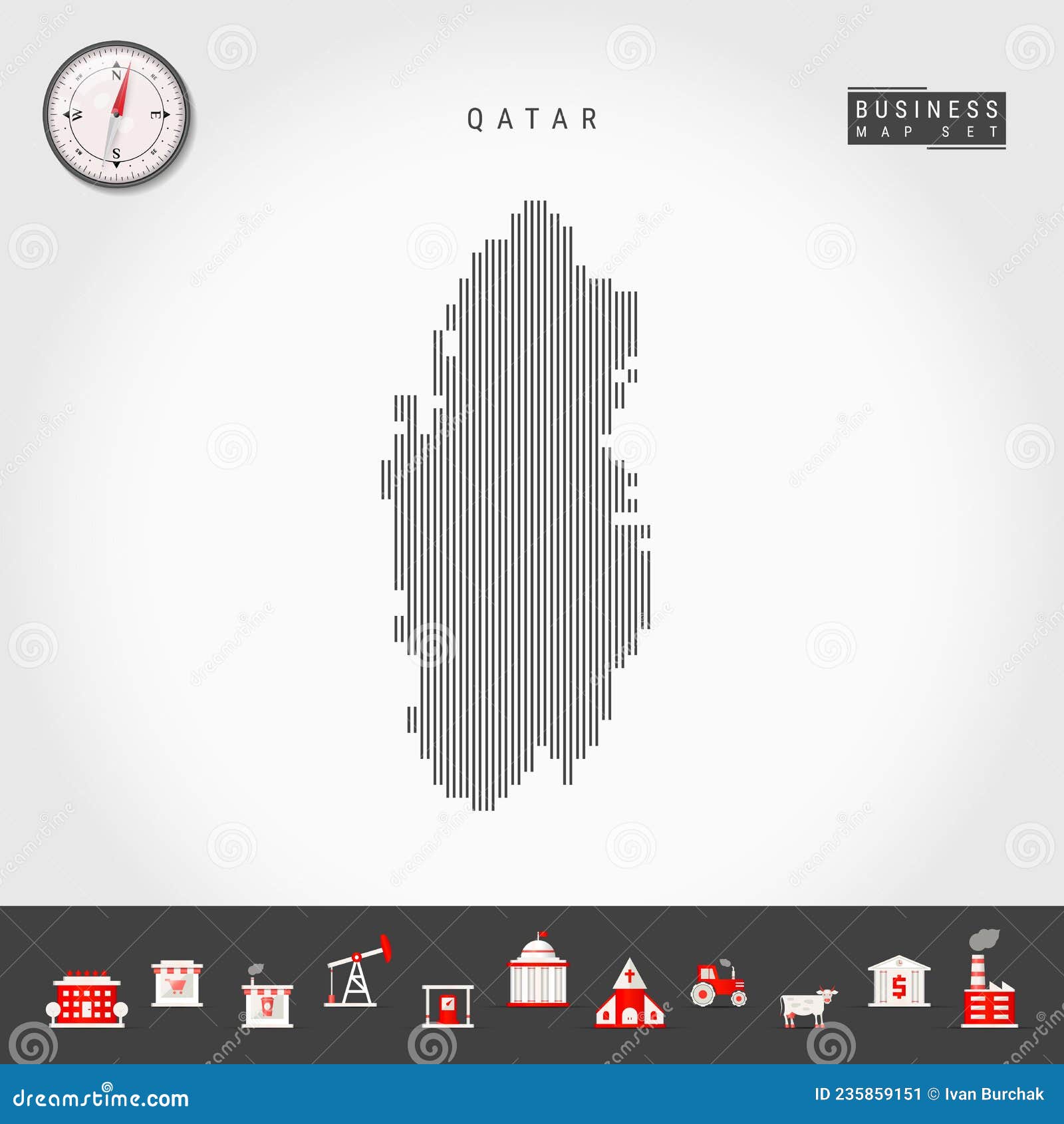 Vector Vertical Lines Map of Qatar. Striped Silhouette of Qatar ...