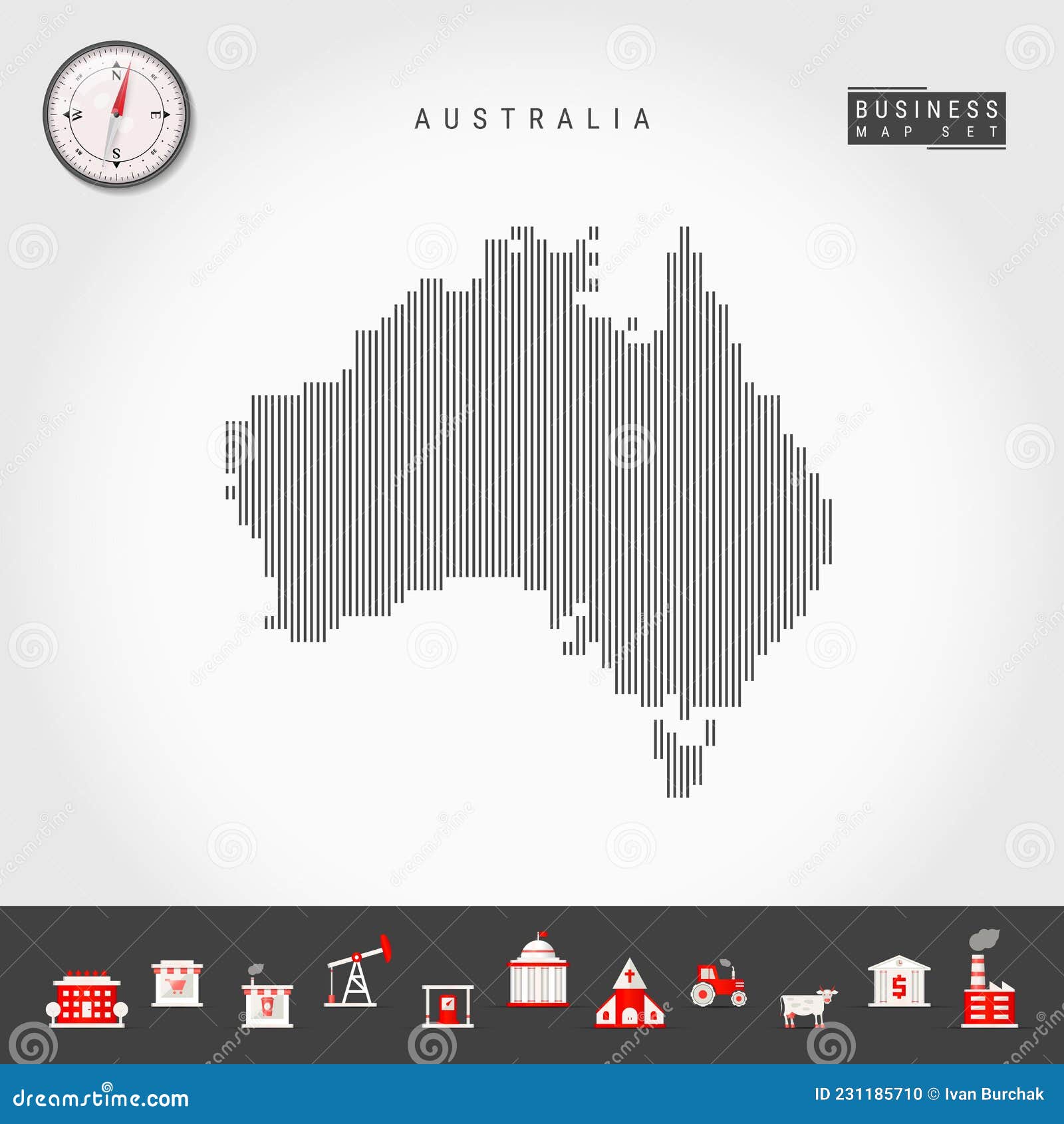 Vector Vertical Lines Map of Australia. Striped Silhouette of Australia ...