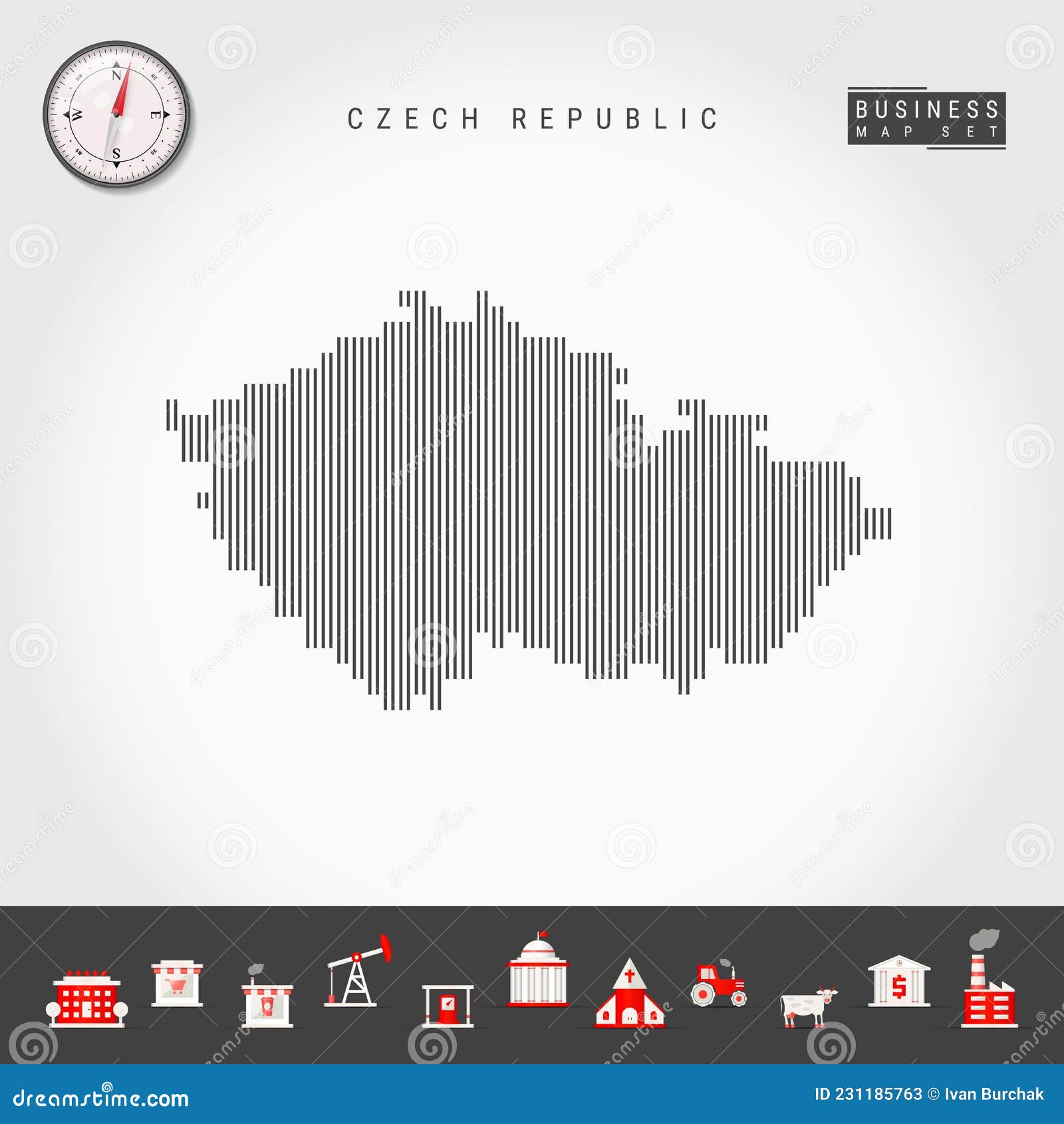Vector Vertical Lines Map of Czech Republic. Striped Silhouette of ...