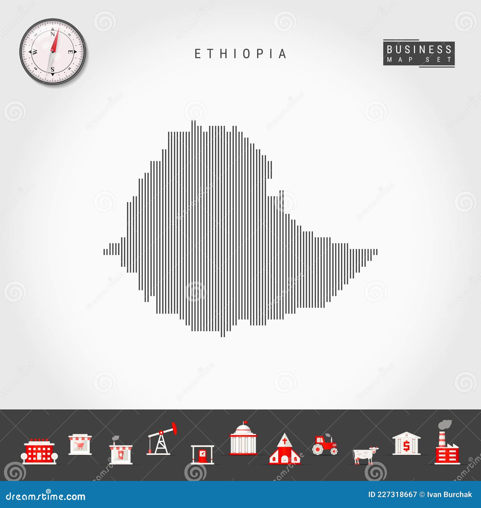 Vector Vertical Lines Map of Ethiopia. Striped Silhouette of Ethiopia ...