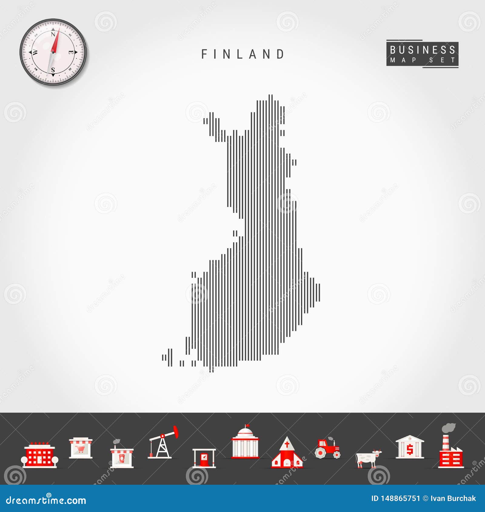 Vector Vertical Lines Map of Finland. Striped Silhouette of Finland ...
