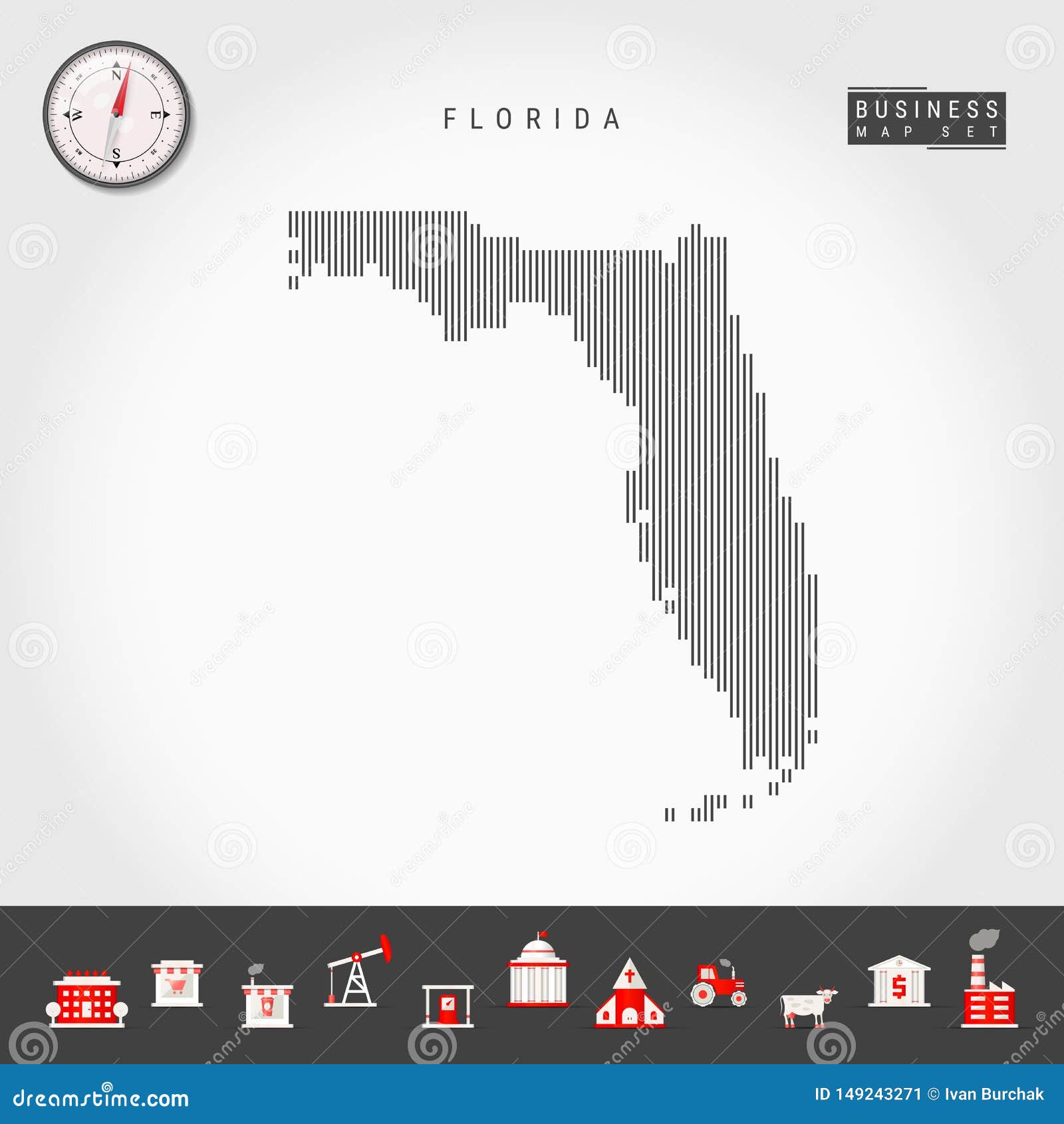 Vector Vertical Lines Pattern Map of Florida. Striped Silhouette of ...