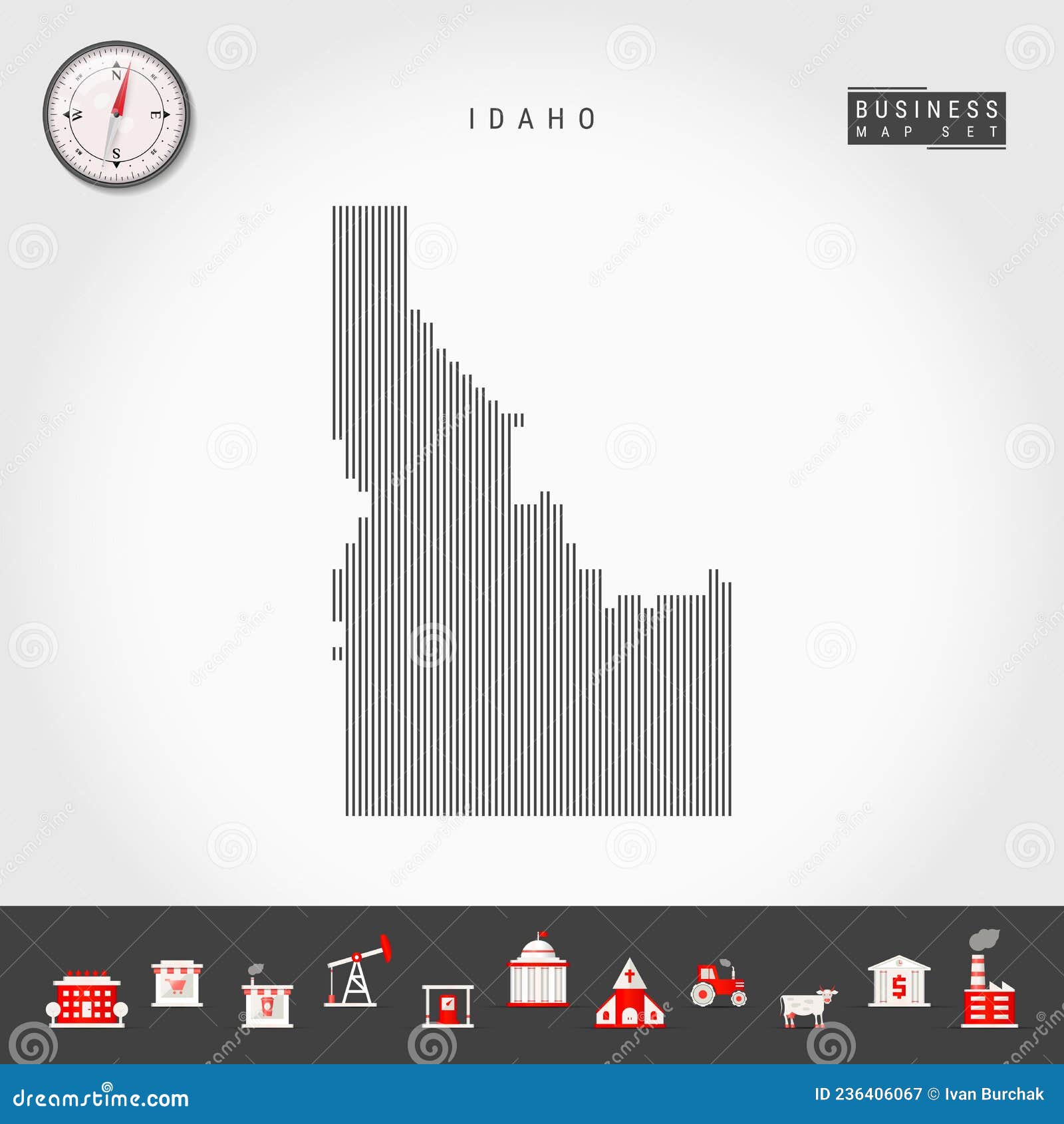 Vector Vertical Lines Pattern Map of Idaho. Striped Silhouette of Idaho ...