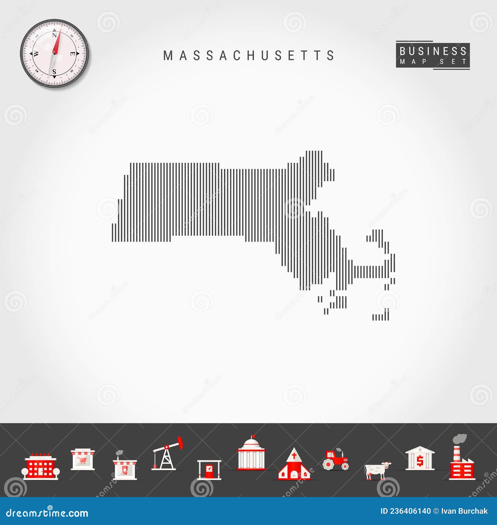 Vector Vertical Lines Pattern Map of Massachusetts. Striped Silhouette ...