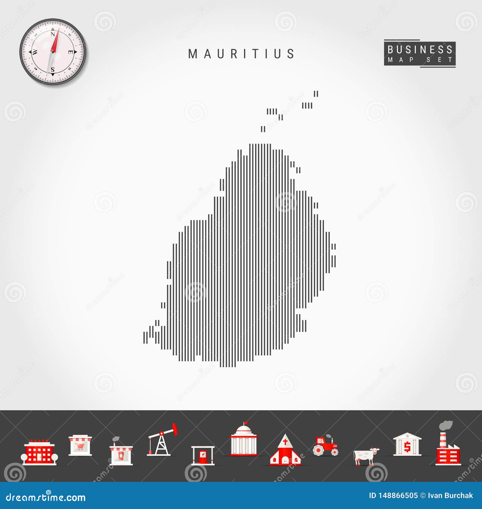 Vector Vertical Lines Map of Mauritius. Striped Silhouette of Mauritius ...