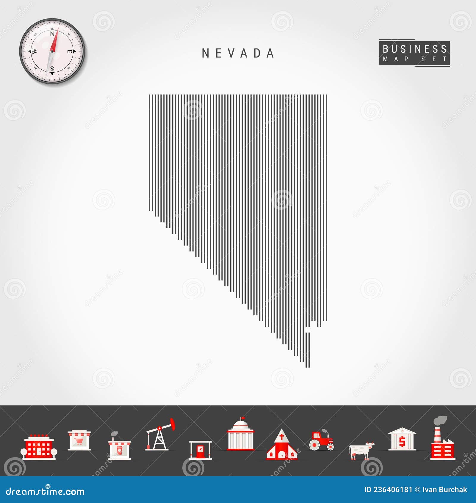 Vector Vertical Lines Pattern Map of Nevada. Striped Silhouette of ...